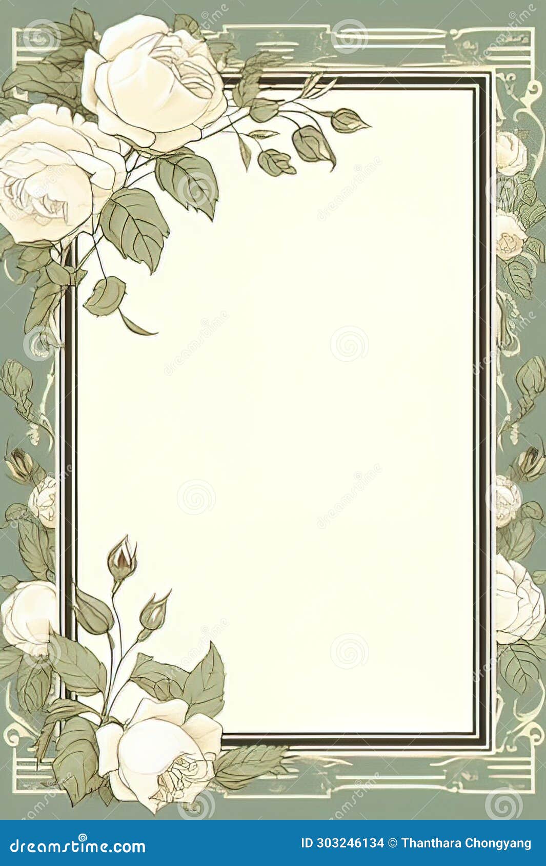 An Illustrated Notepad, Thick Writing Lines, with Beautiful White Rose ...