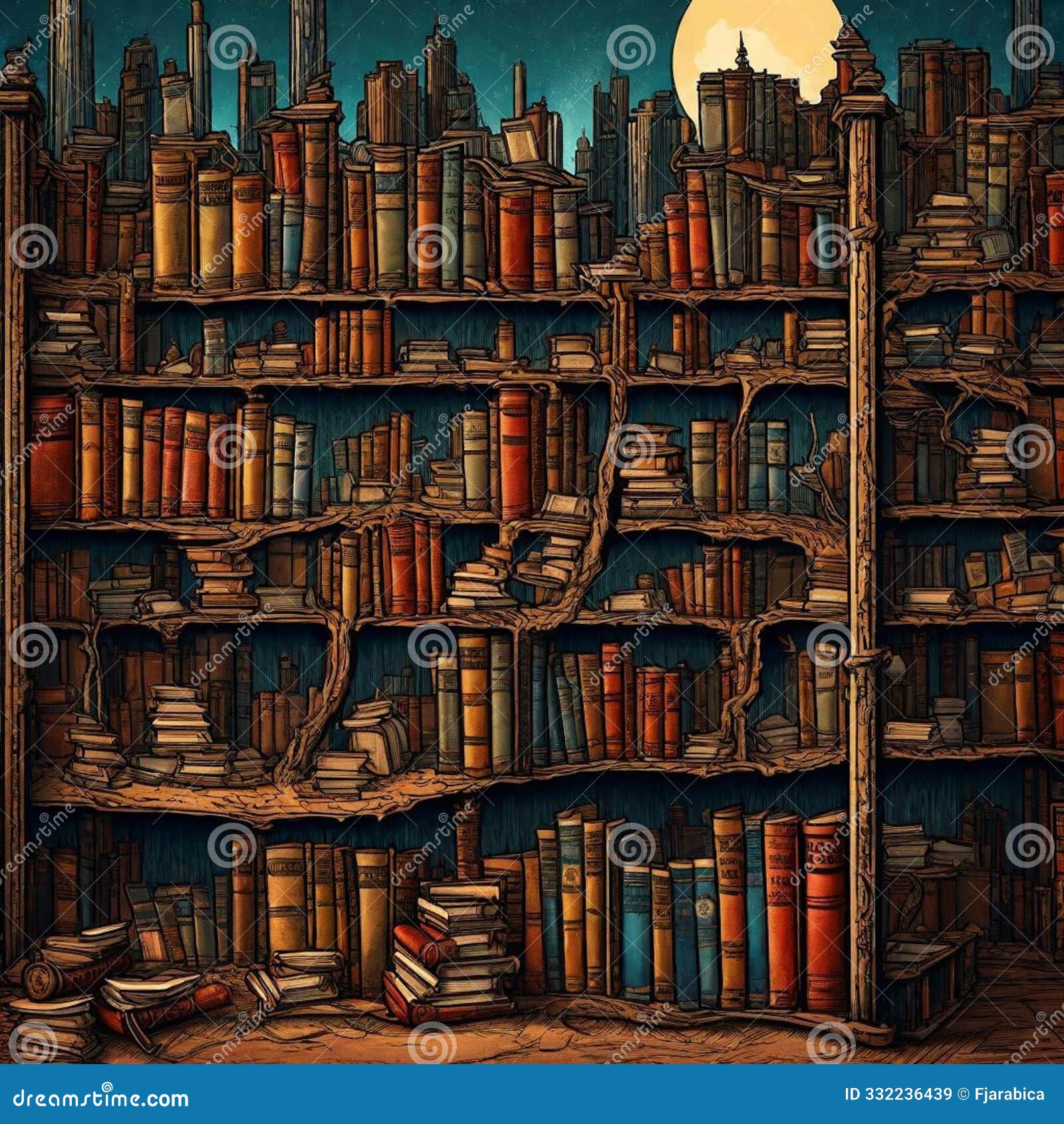 Illustrated old library stock illustration. Illustration of symmetry ...