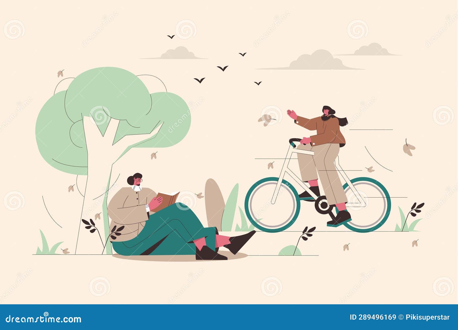 Illustrated People Autumn Scene Vector Illustration Stock Vector ...