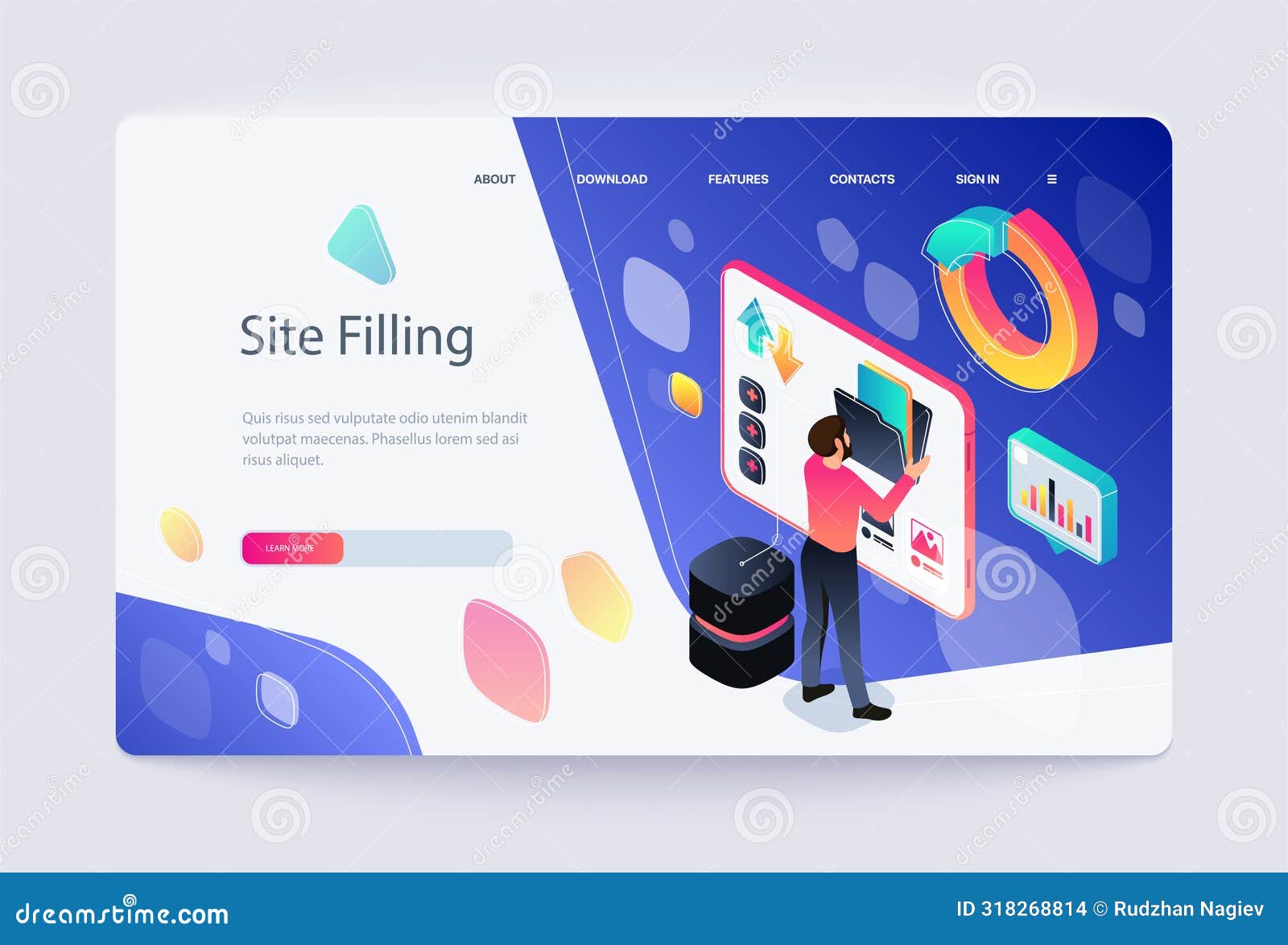 An Illustrated Person Interacting with a Stylized Website Interface ...