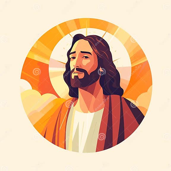 Illustrated Portrait of Jesus Christ with Radiant Halo Stock ... Illustrated Portrait of Jesus Christ with Radiant Halo Stock ...