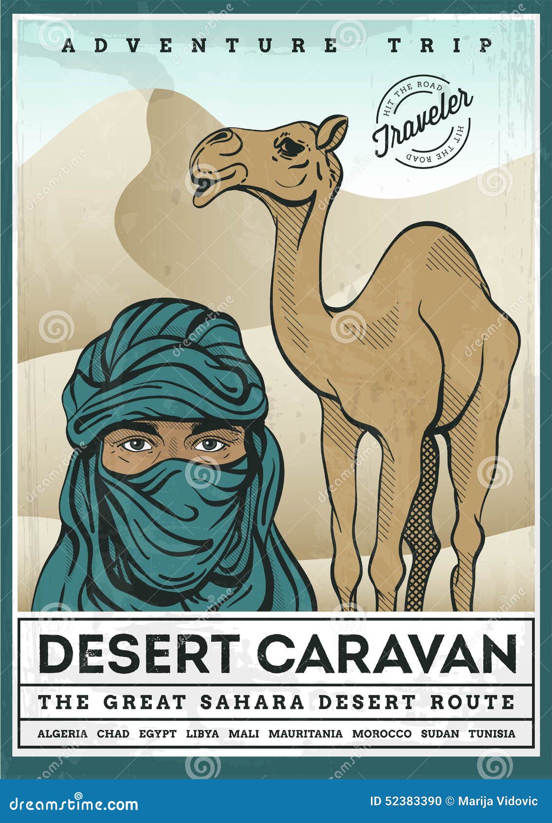 Illustrated Poster Of Desert Tourism Vector Illustration ...