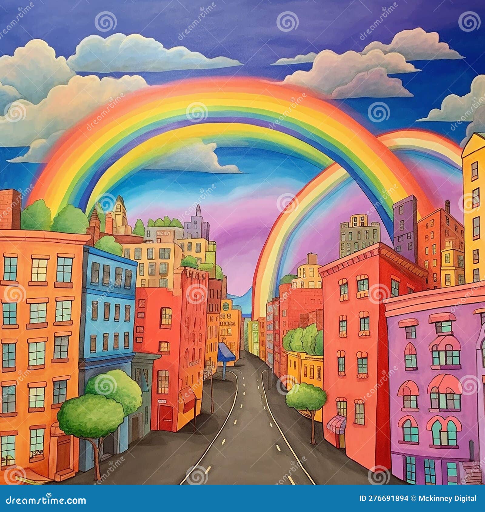 Illustrated Rainbow Colored Town. Created Using Ai Generative. Stock ...