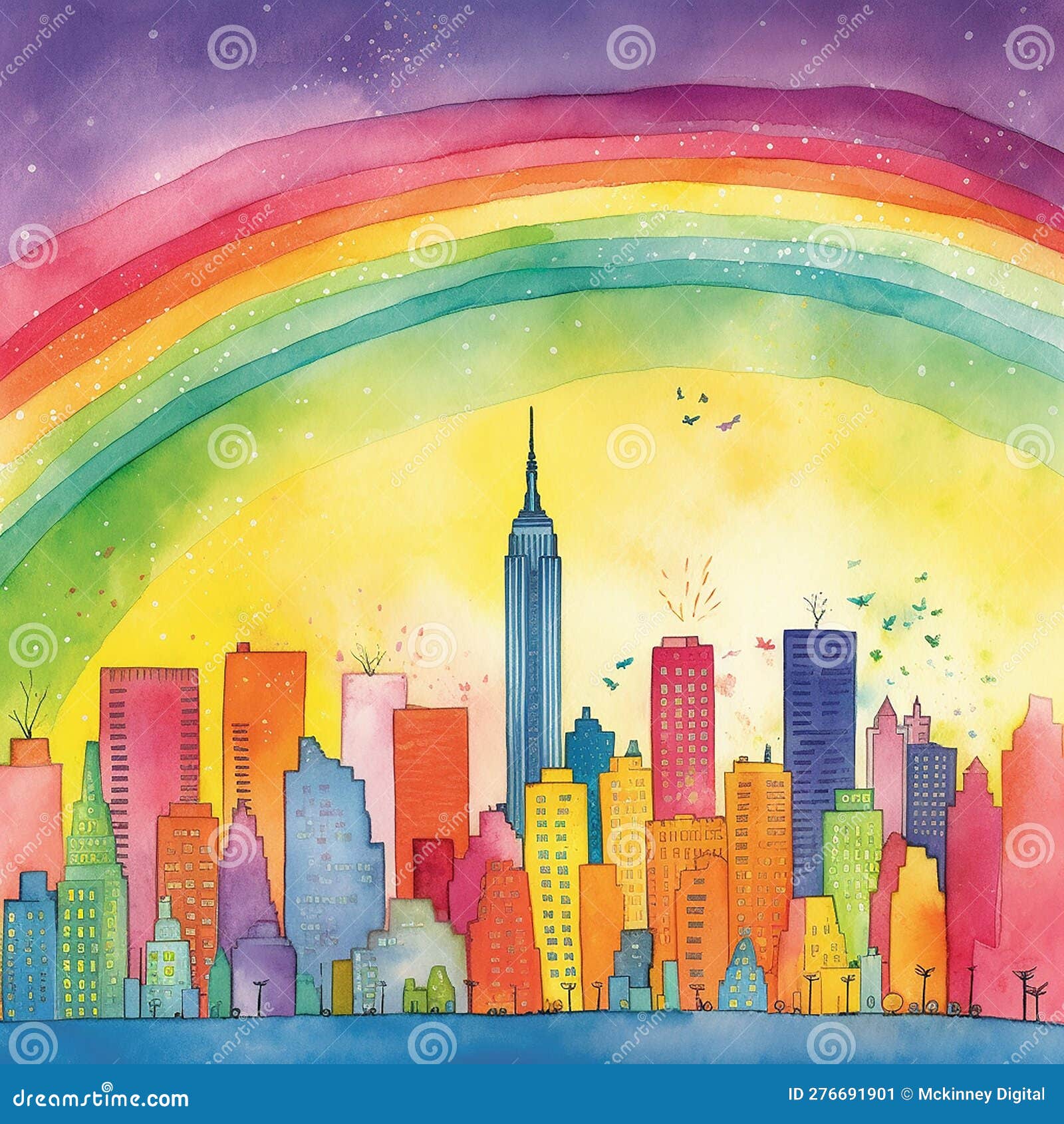 Illustrated Rainbow Colored Town. Created Using Ai Generative. Stock ...