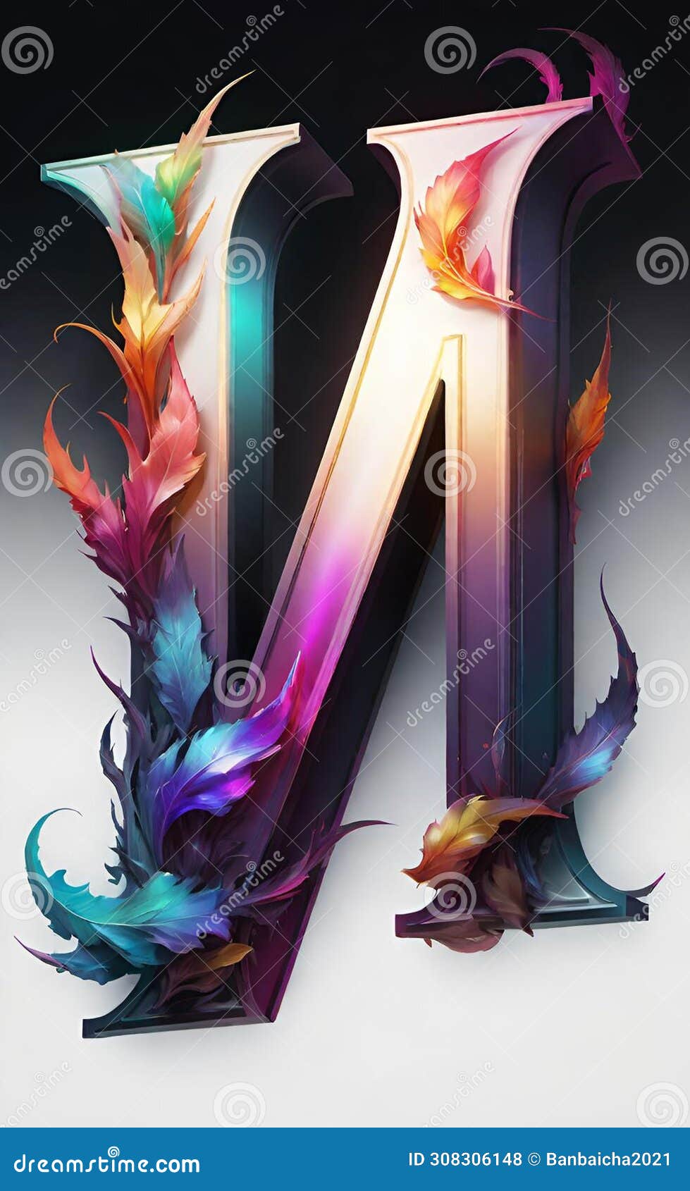 Reverse View of Decorated Letter N Stock Illustration - Illustration of ...