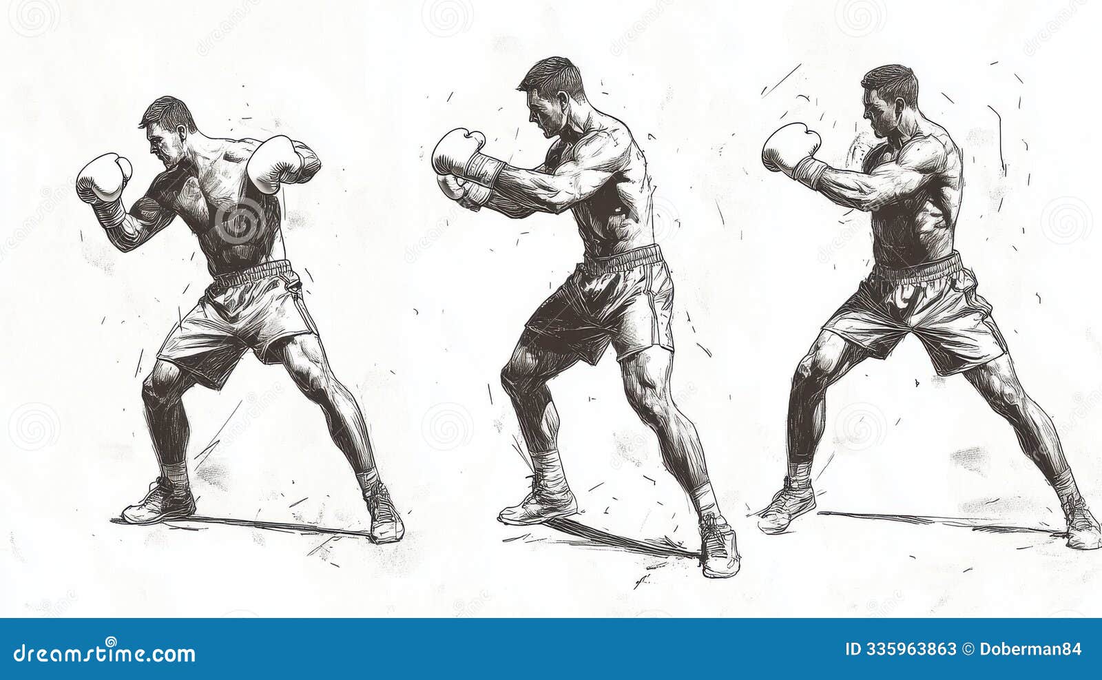 Illustrated Sequence of a Boxer Demonstrating a Punch Technique in ...