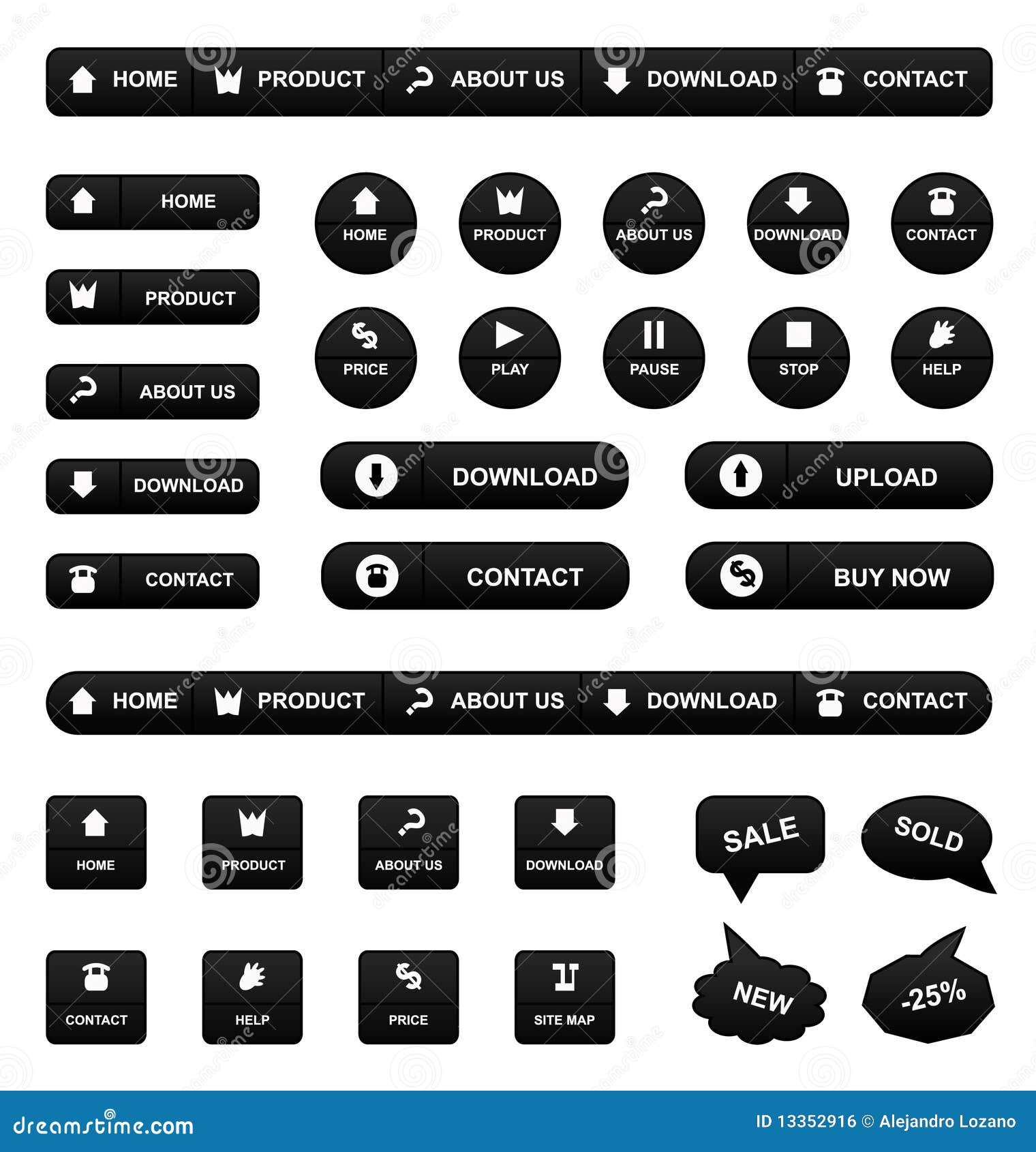 Illustrated set of icons stock vector. Illustration of site - 13352916
