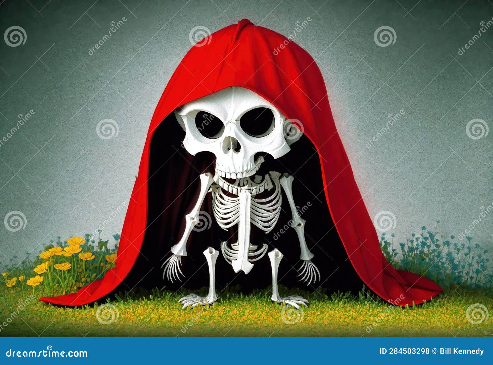 Skeleton in Red Hood Created with Generative AI Stock Illustration ...