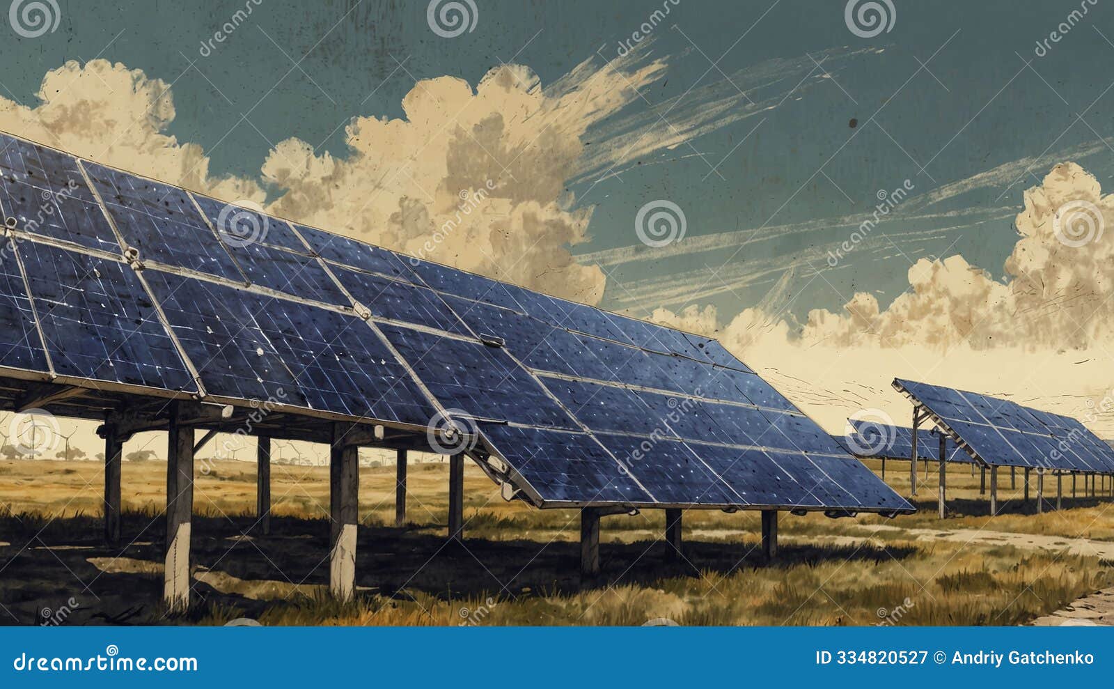 Illustrated Solar Panel Array in a Field Capturing Renewable Energy ...