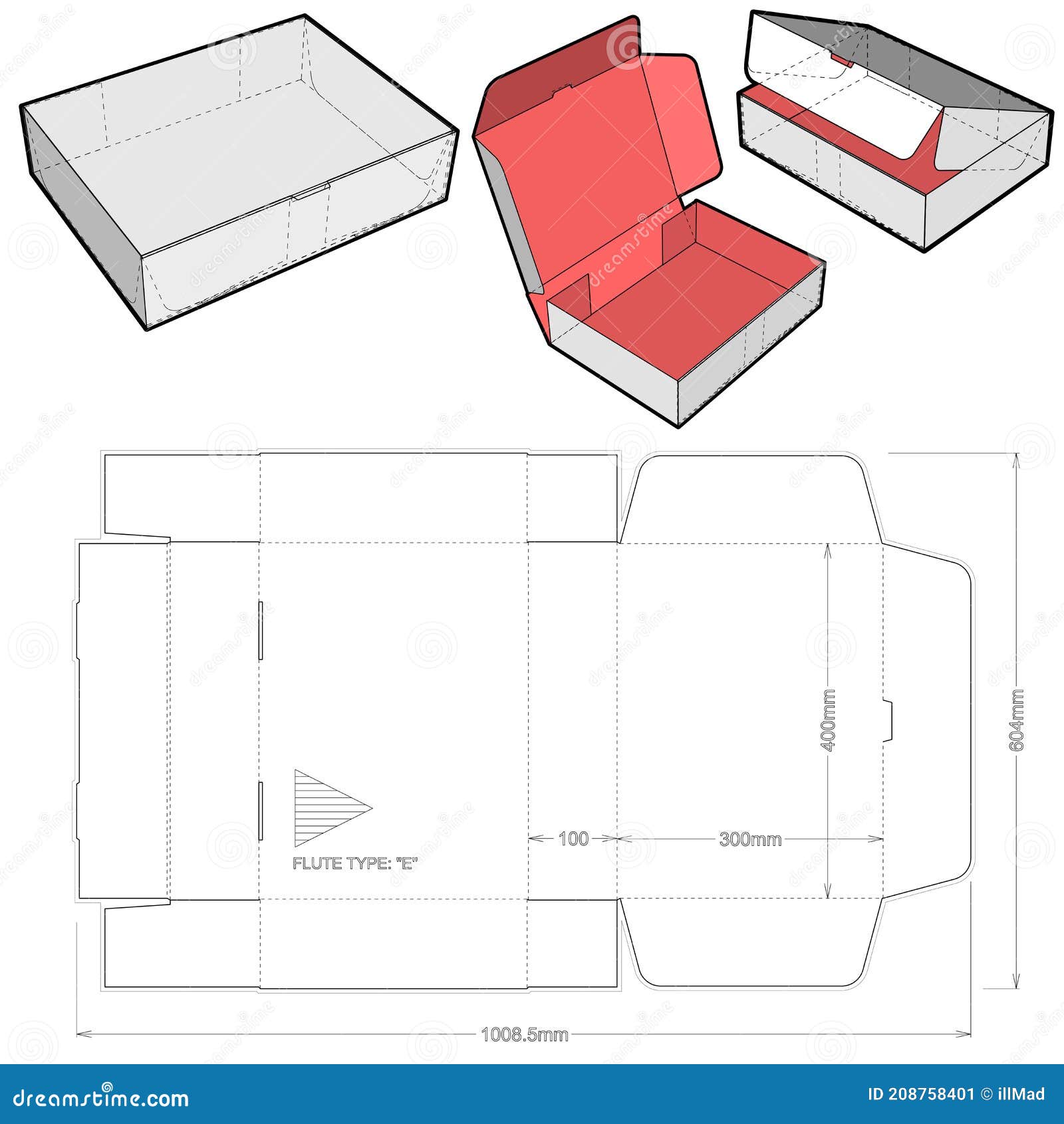 Square box stock vector. Illustration of drawing, dimensions - 208758401