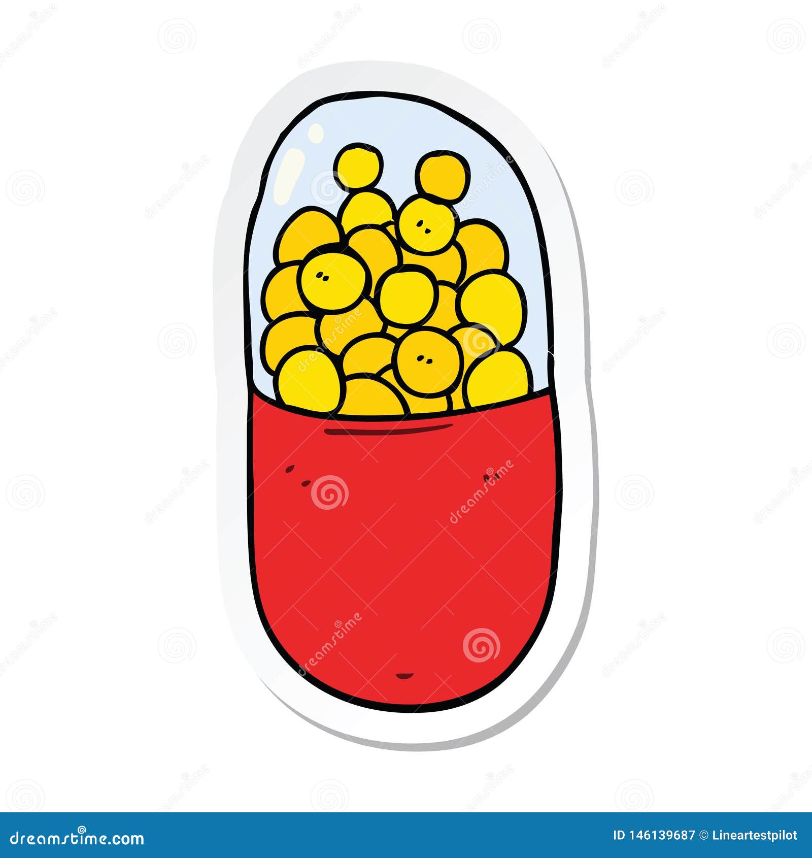 Sticker of a cartoon pill stock vector. Illustration of stick - 146139687