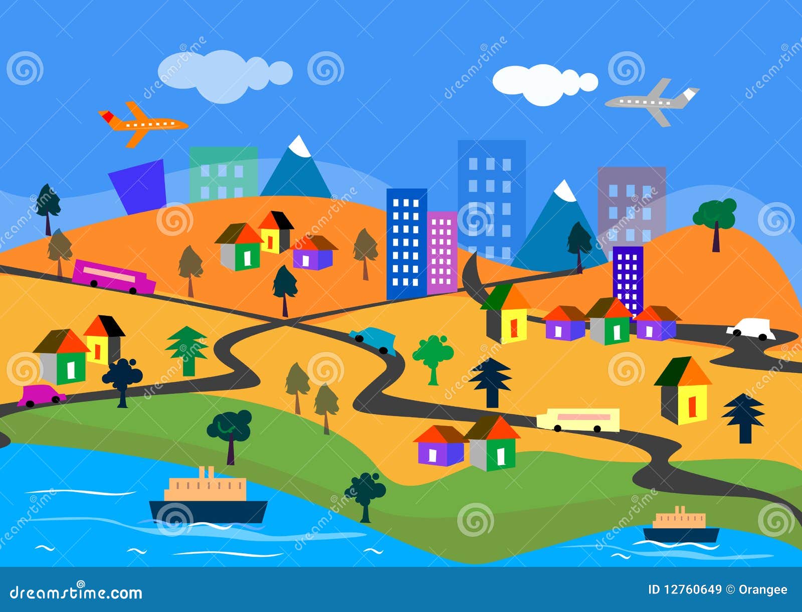 Colorful Illustration of Town Stock Vector - Illustration of graphic ...