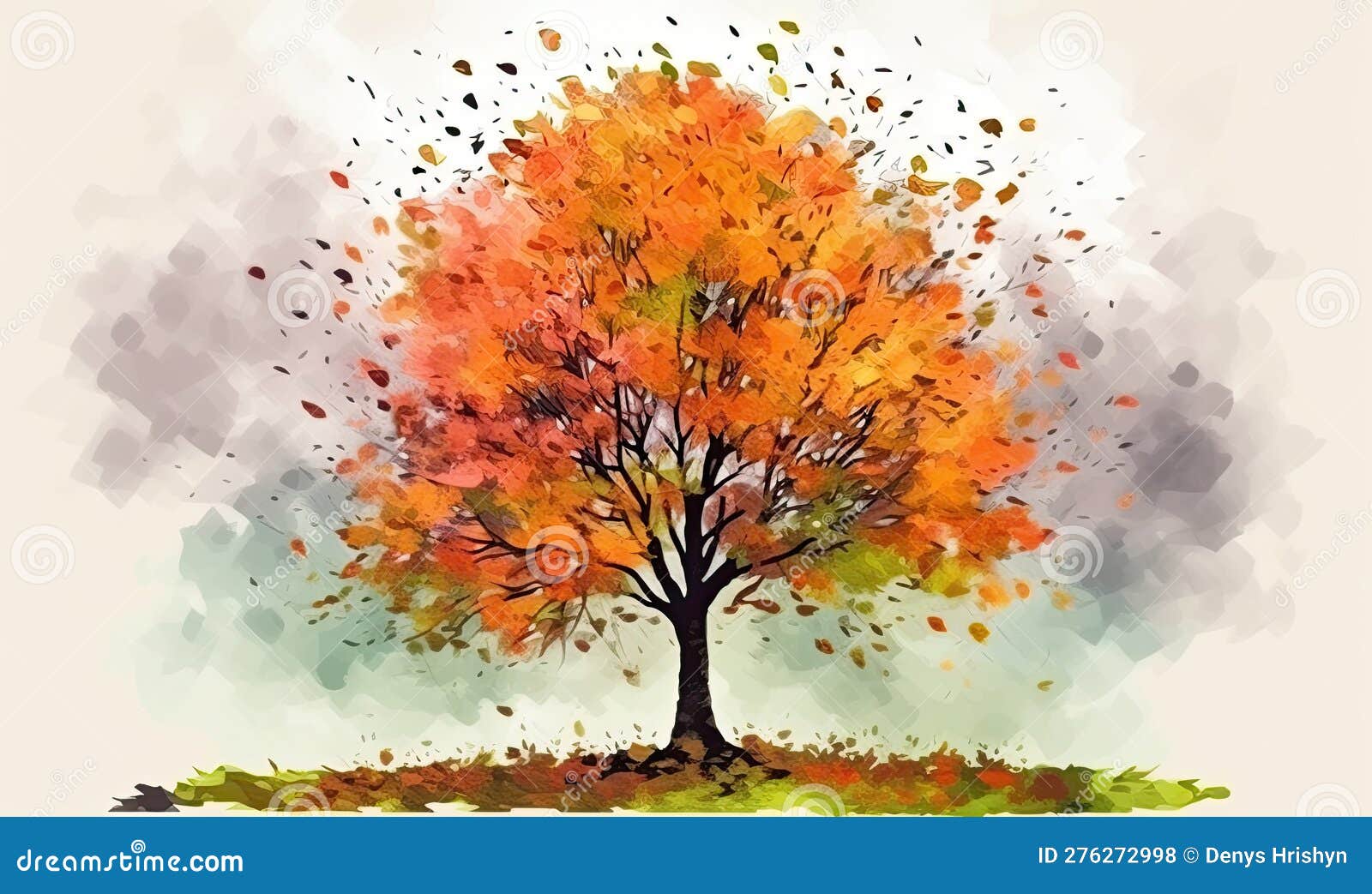 Illustrated Tree with Vibrant Foliage in Autumn Creating Using ...
