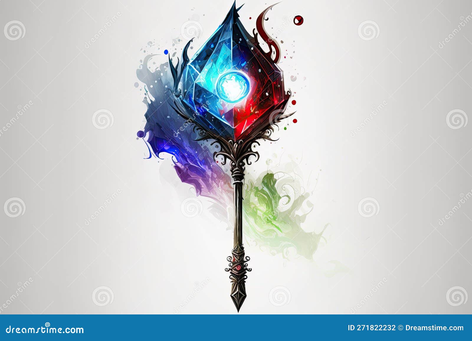 Illustrated White Background with a Glowing Gemstone Atop a Magical ...