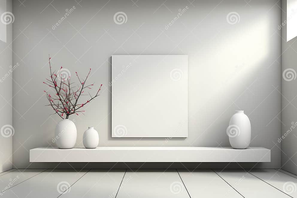 Illustrated White Wall Image with White Frame Stock Illustration ...