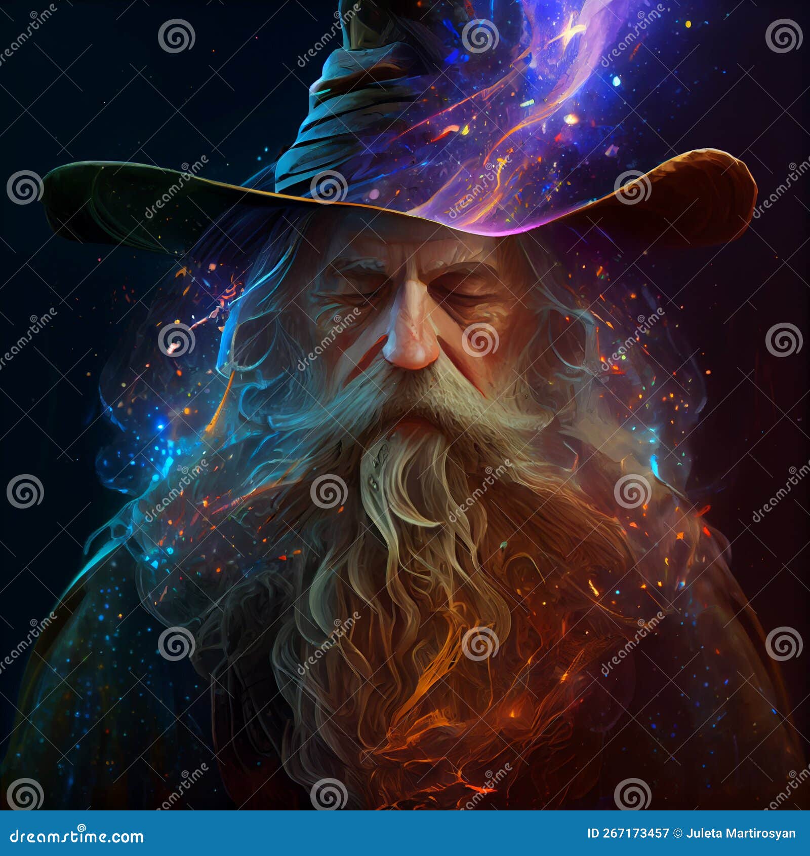 Illustrated Wizard with Beard. Generative AI Stock Illustration ...