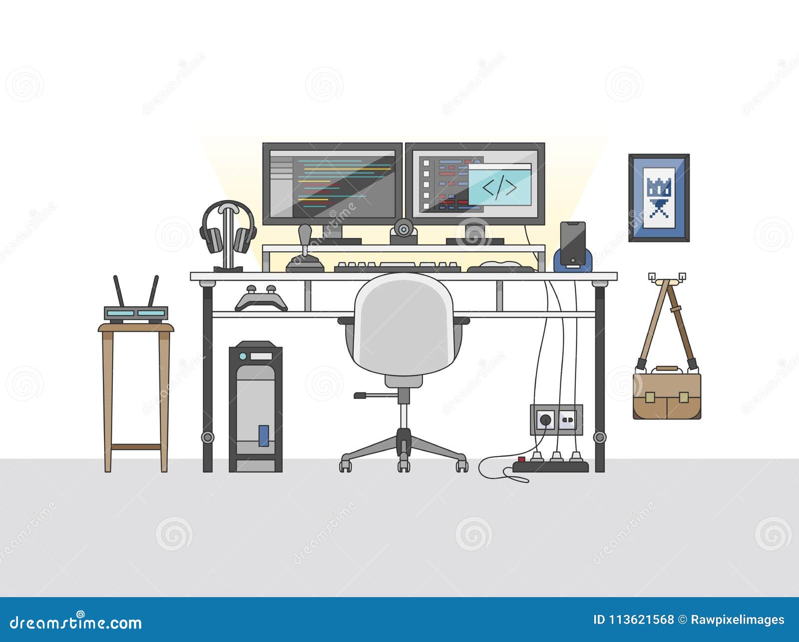 Illustrated Workspace of a Audio Engineer Stock Illustration ...