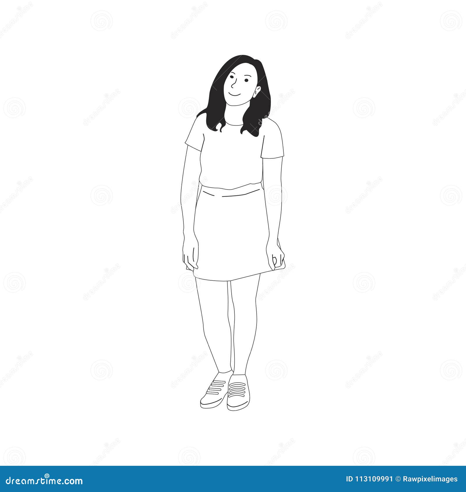 Illustrated Young Woman Standing Alone Stock Illustration ...