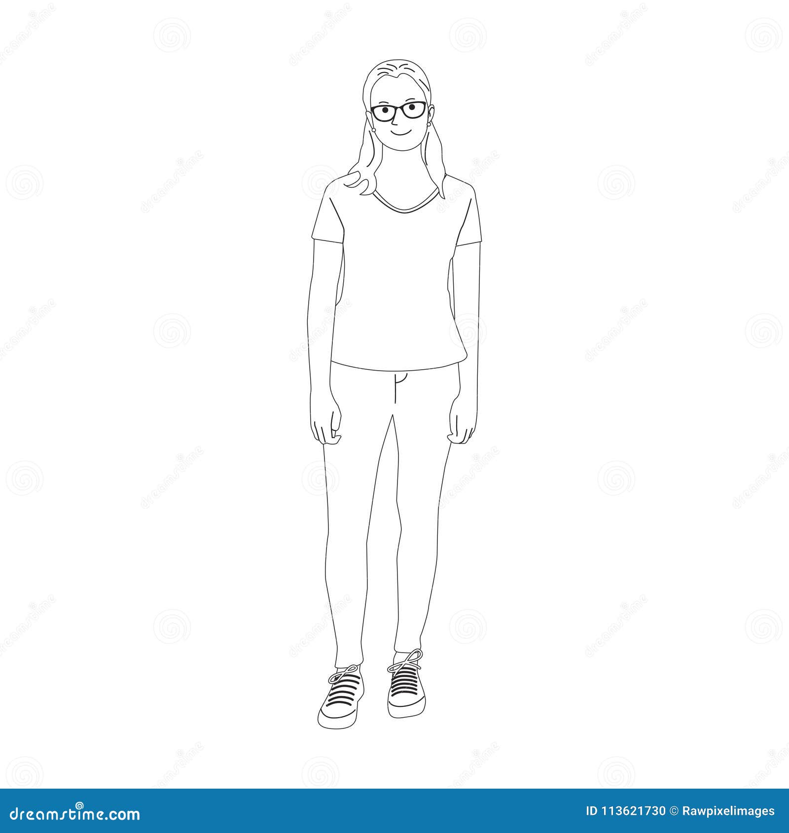 Illustrated Young Woman Standing Alone Stock Illustration ...