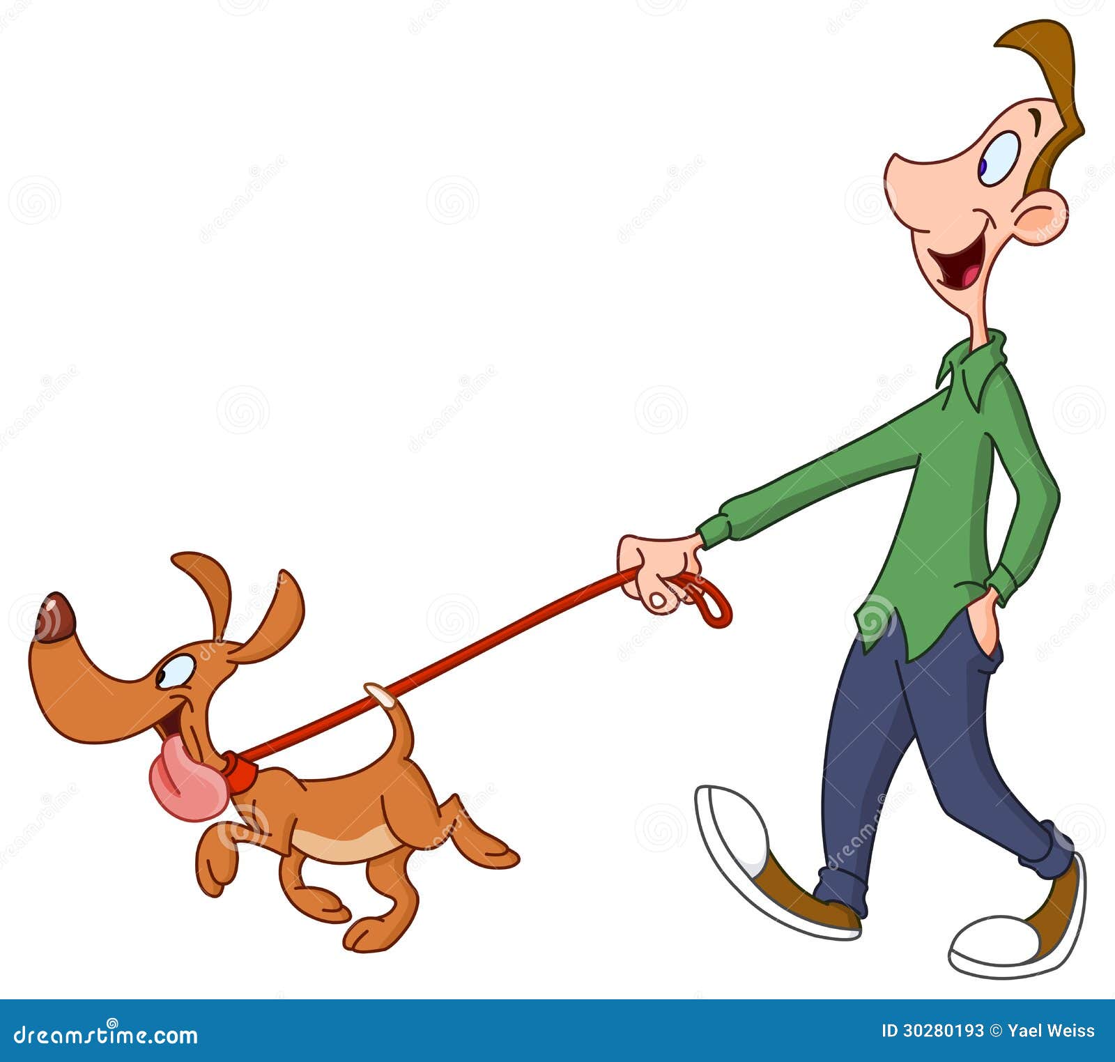 Het lopen van de mens hond vector illustratie. Illustration of ...