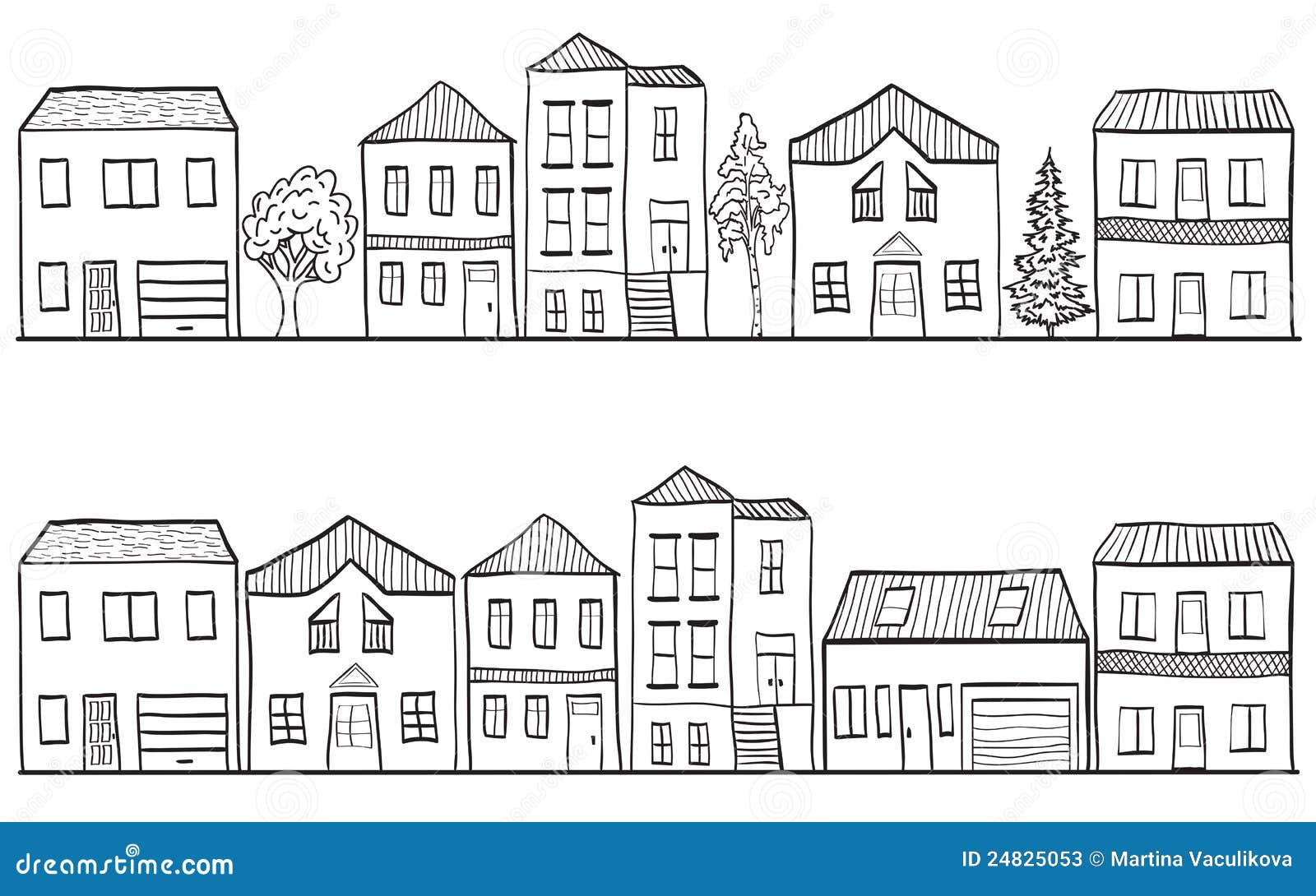 Illustratie Van Huizen En Bomen - Achtergrond Vector Illustratie ...