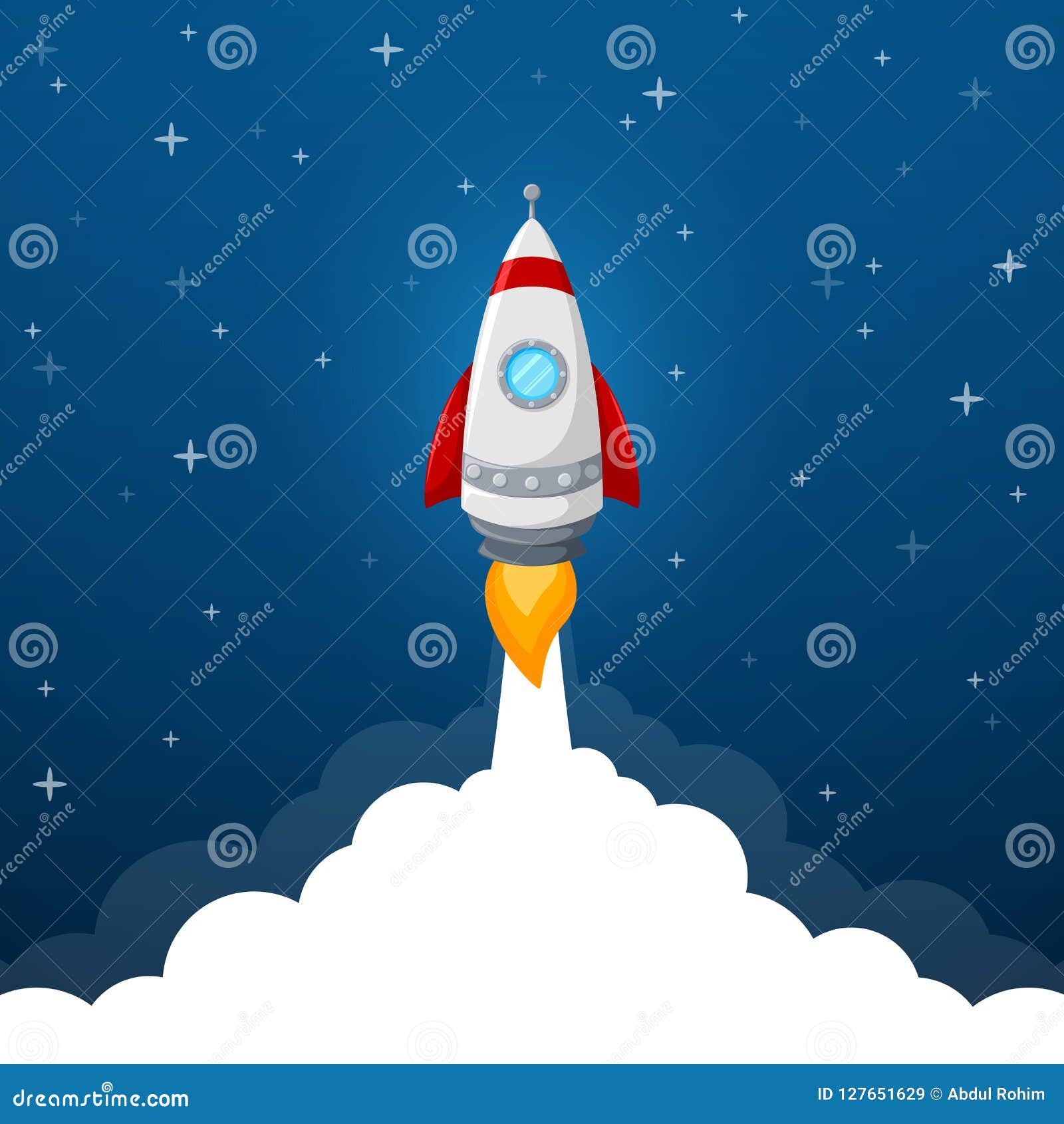 Rocket Launch Icon on Blue Sky Background Stock Vector - Illustration ...