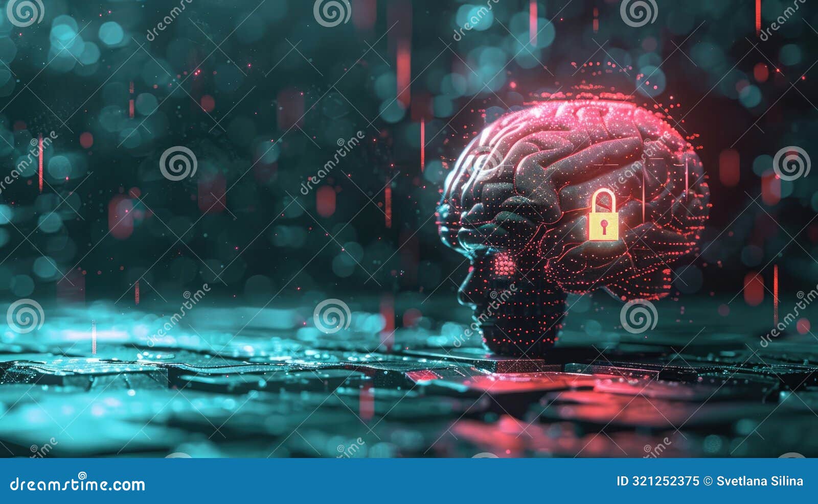 Illustrating AI Ethics With A Glowing Brain And Lock In A Digital ...
