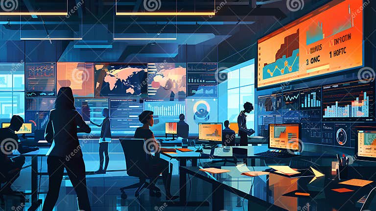 Illustrating Business Operations, a Modern Office Environment with ...