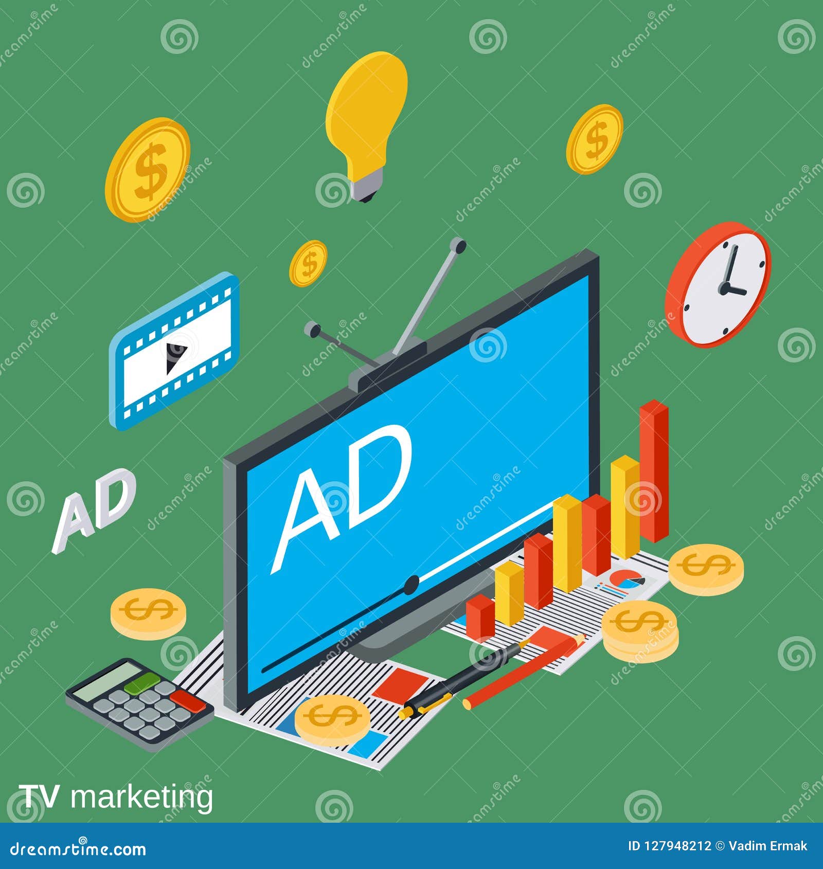 TV Marketing, Advertisement Vector Concept Stock Vector - Illustration ...