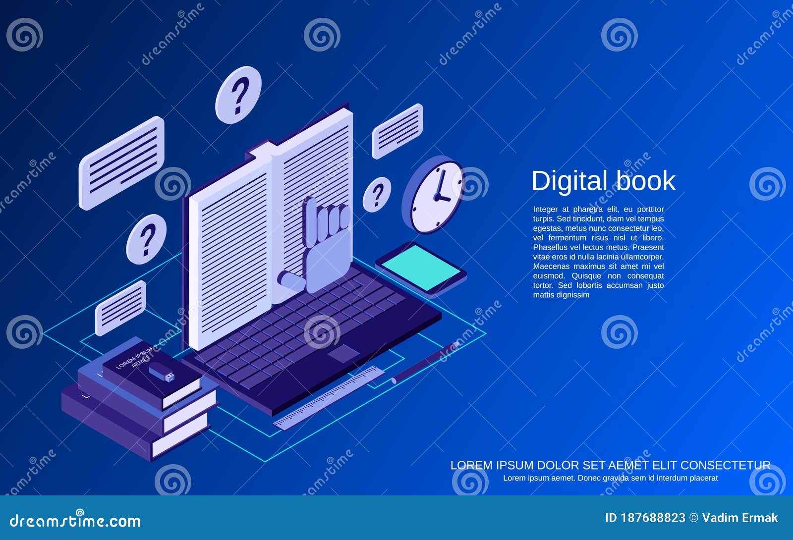 Digital Book, Online Library, Education, Reading Vector Concept Stock ...