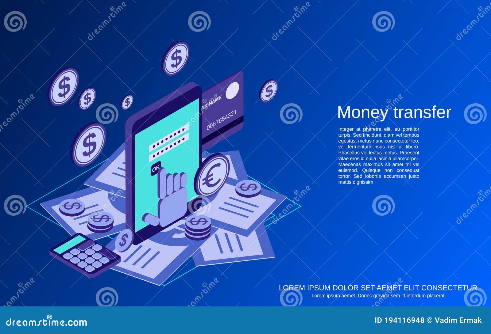 Money Transaction, Financial Transfer, Online Banking Isometric Vector ...