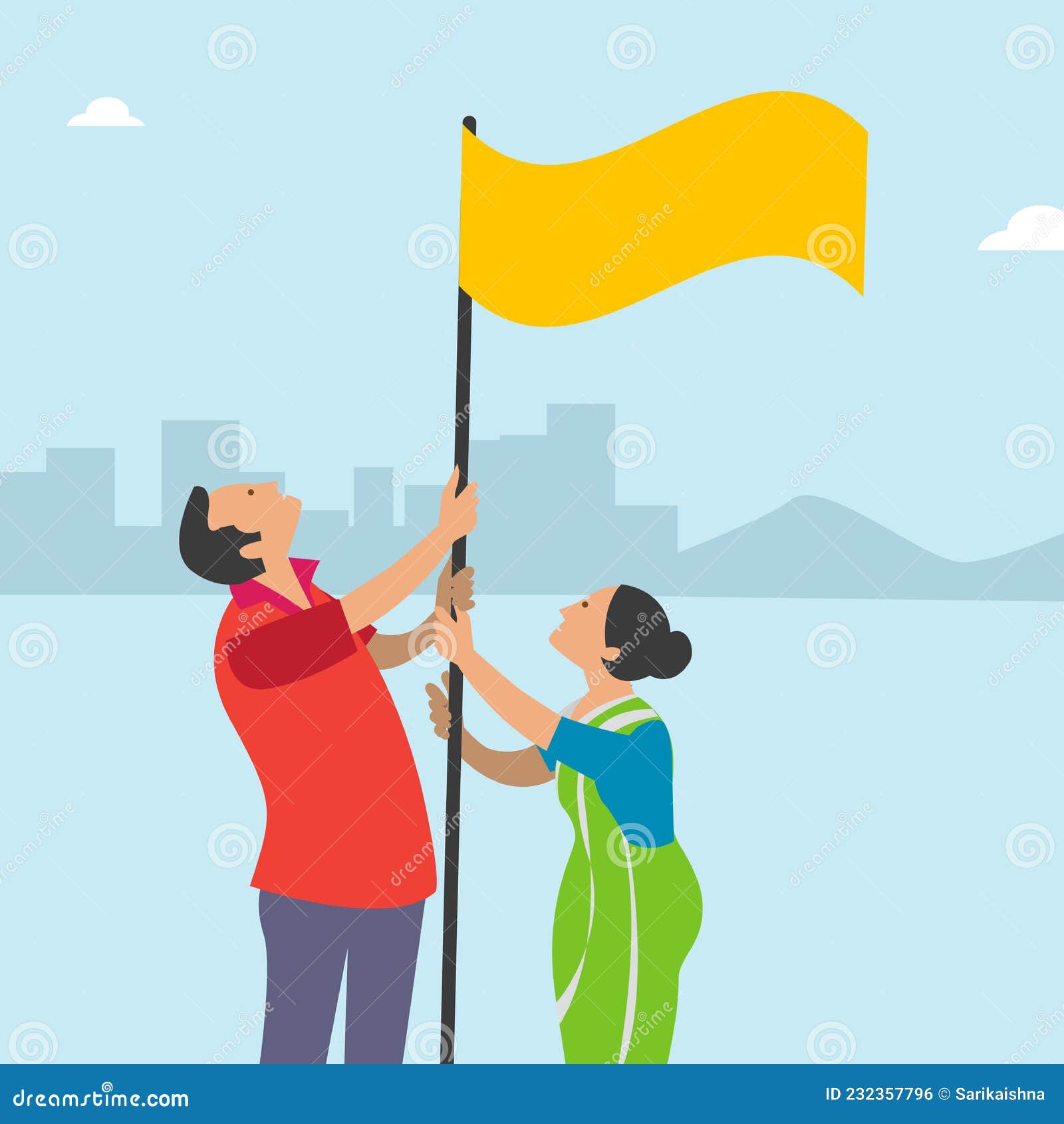 Two Asian People Hoisting the Flag Stock Vector - Illustration of ...