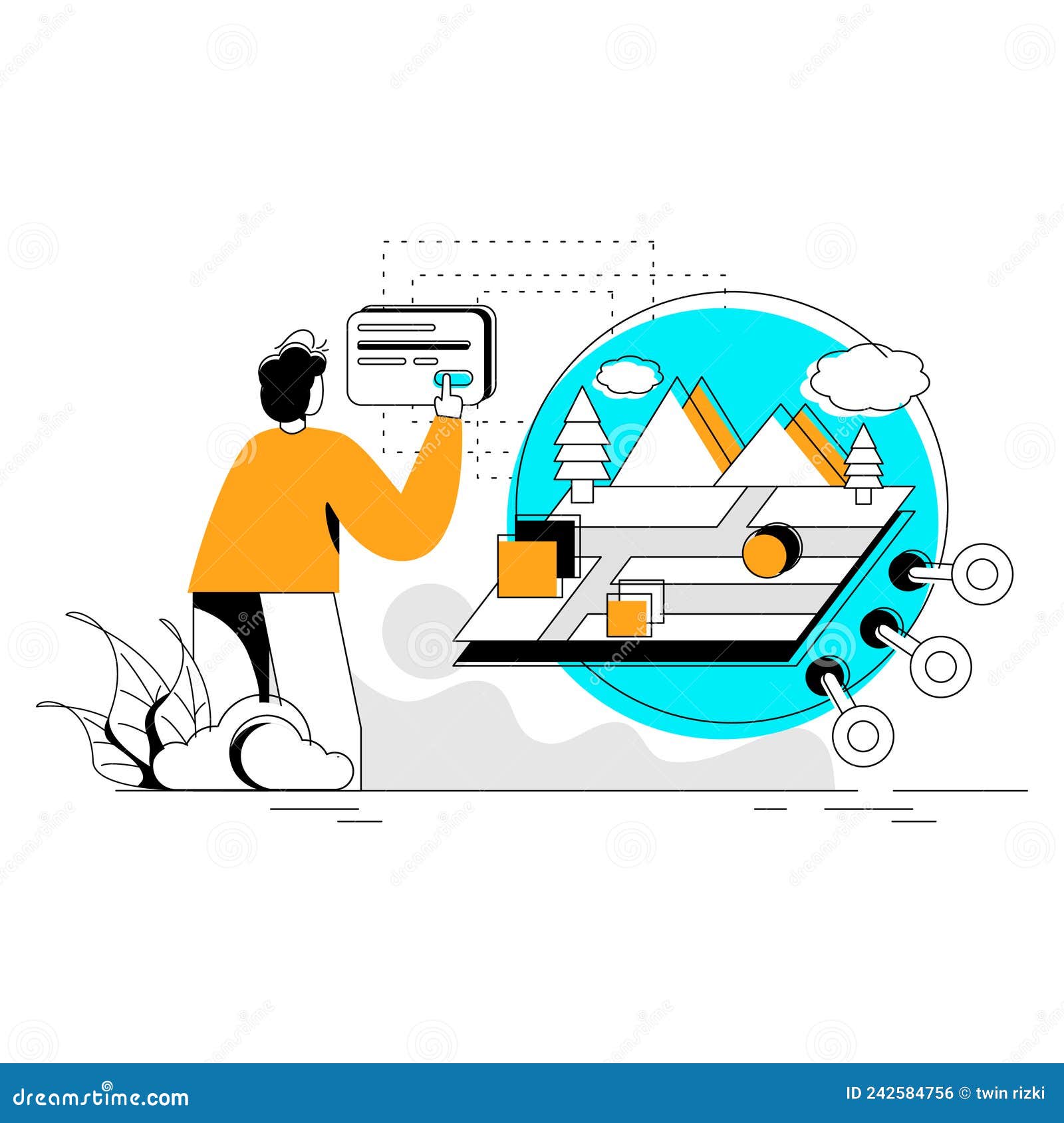 Digital World Flat Illustration NFT Concept, Color Green, Yellow, Black ...