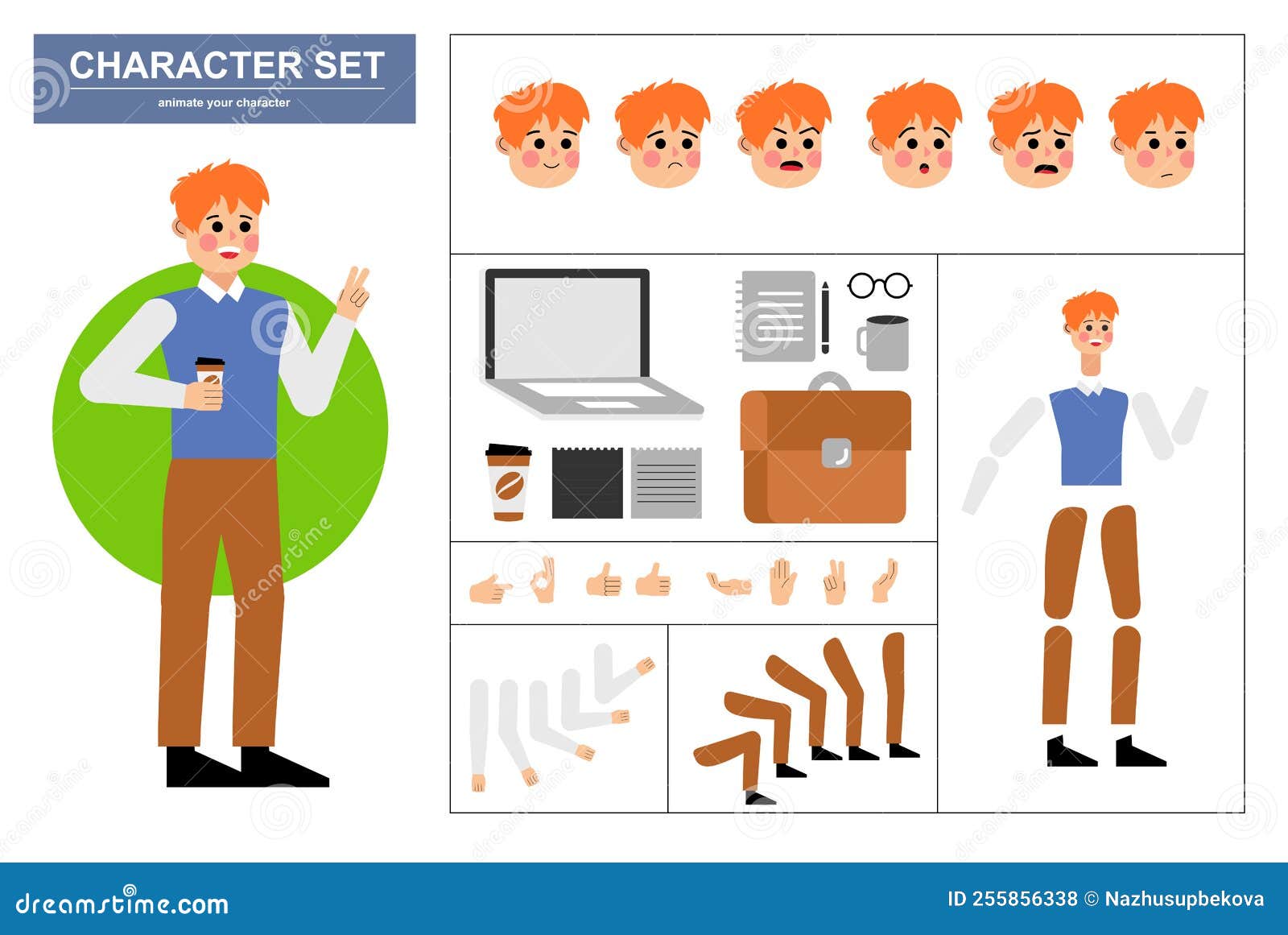 Office Man Character Constructor with Various Views Stock Vector ...