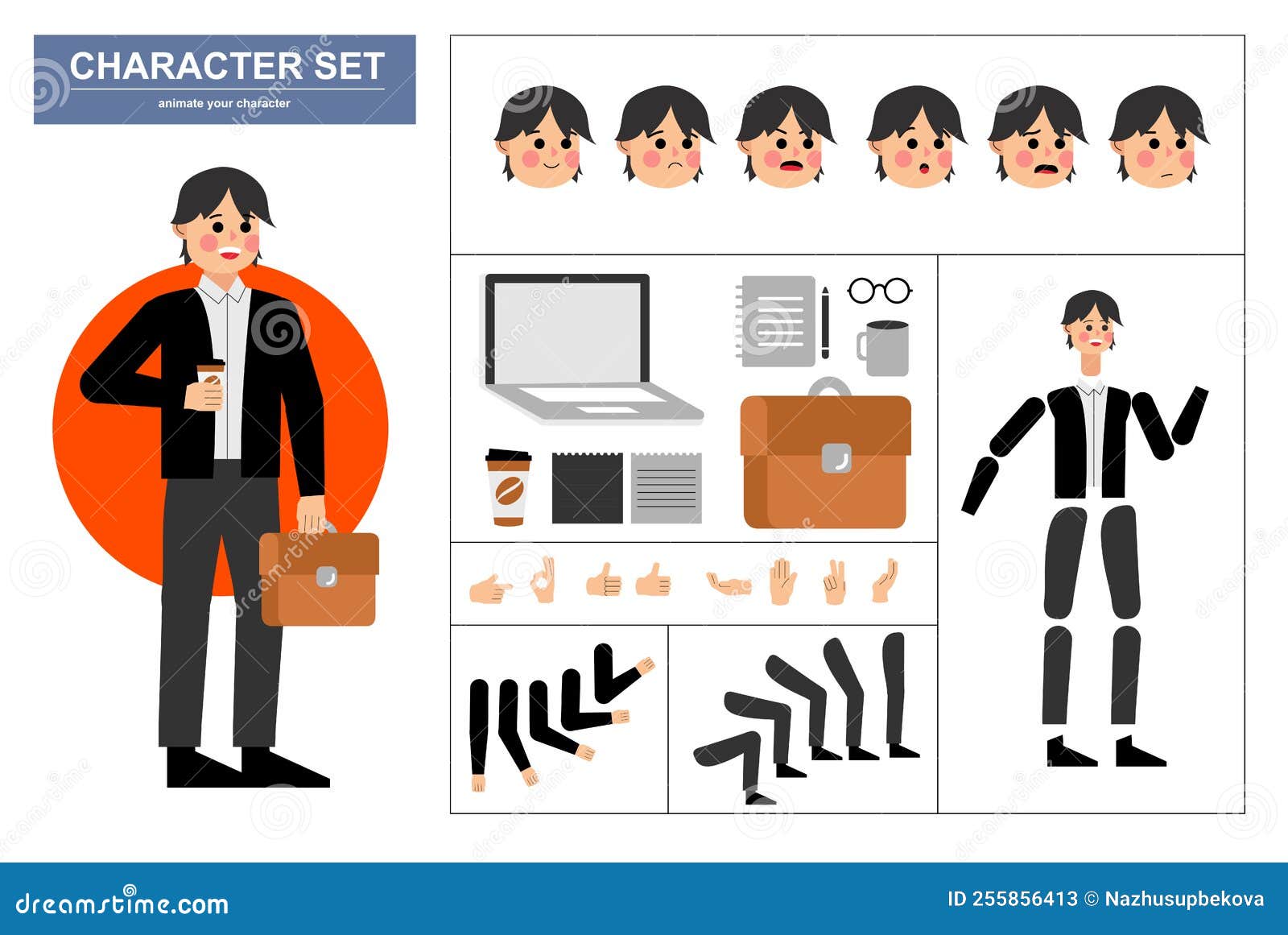 Office Man Character Constructor with Various Views Stock Vector ...