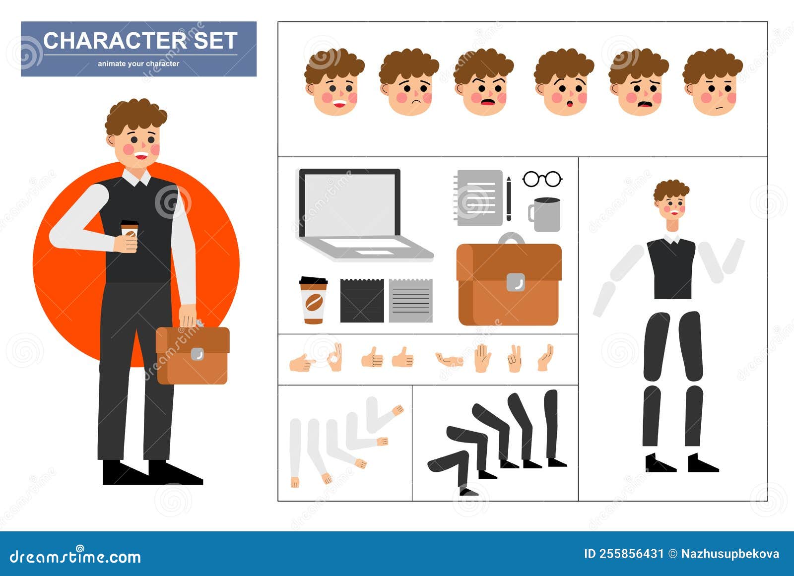 Office Man Character Constructor with Various Views Stock Vector ...