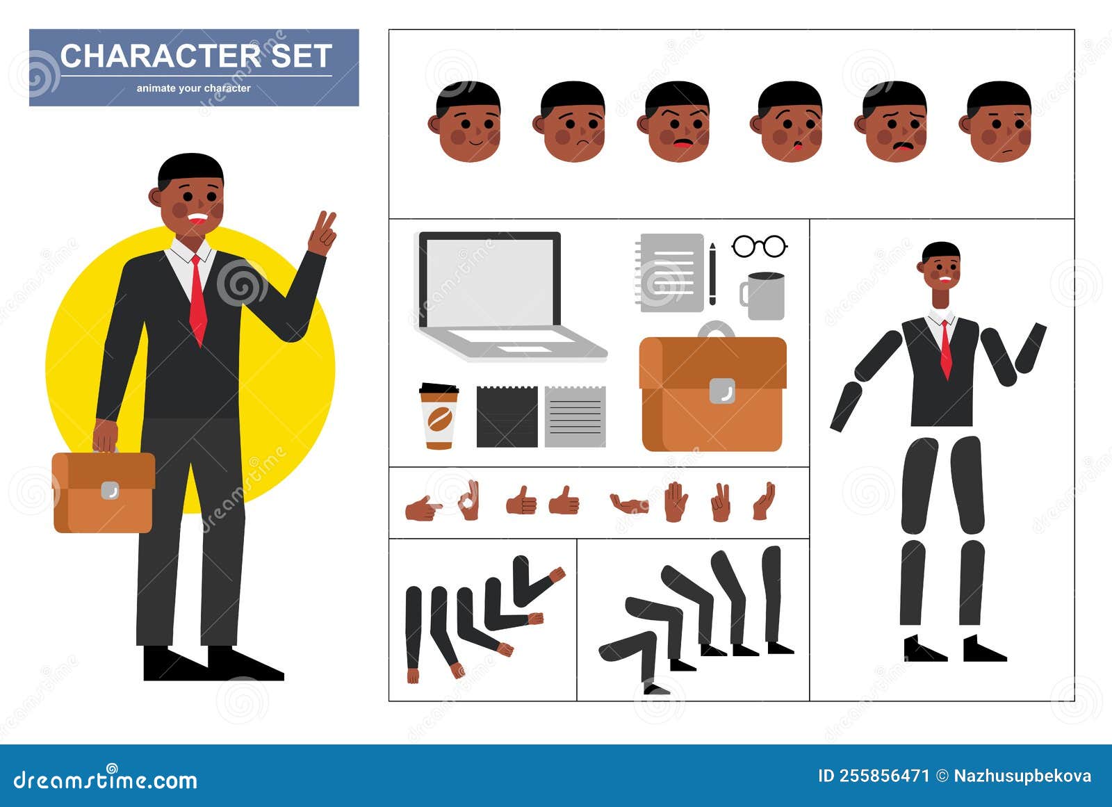 Office Man Character Constructor with Various Views Stock Vector ...