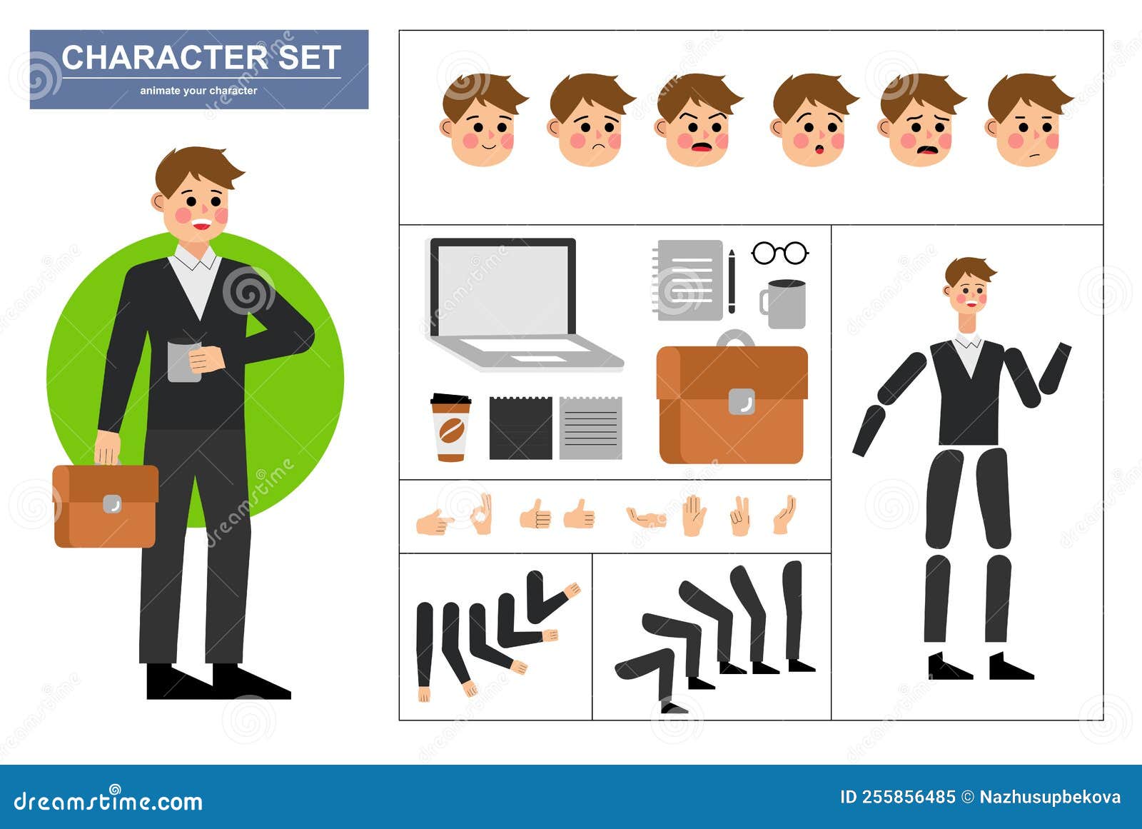 Office Man Character Constructor with Various Views, Stock Vector ...