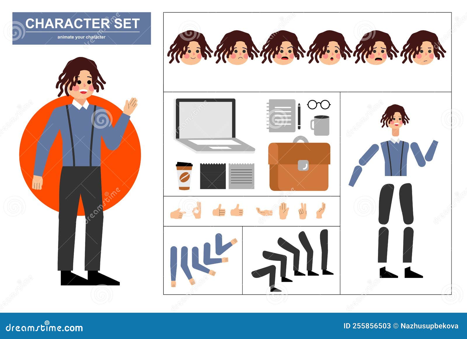 Office Man Character Constructor with Various Views, Stock Vector ...