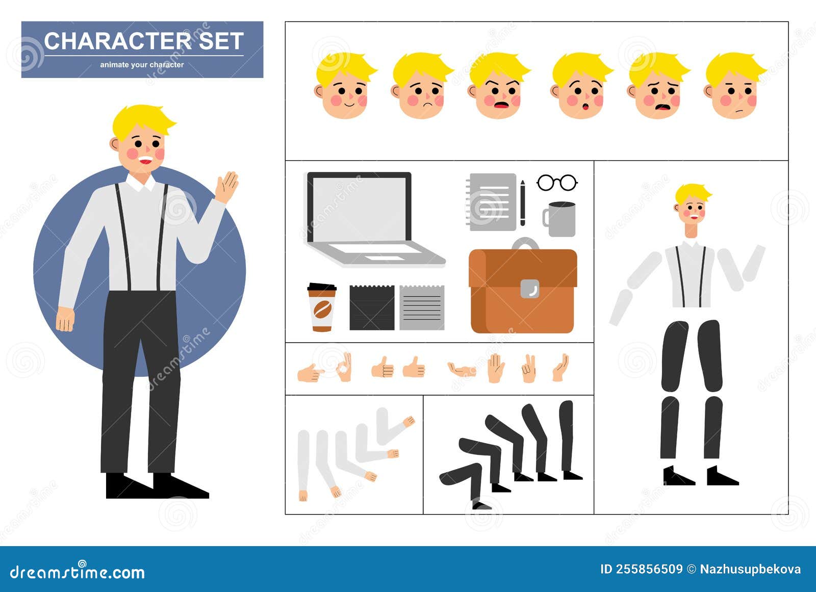 Office Man Character Constructor with Various Views, Stock Illustration ...