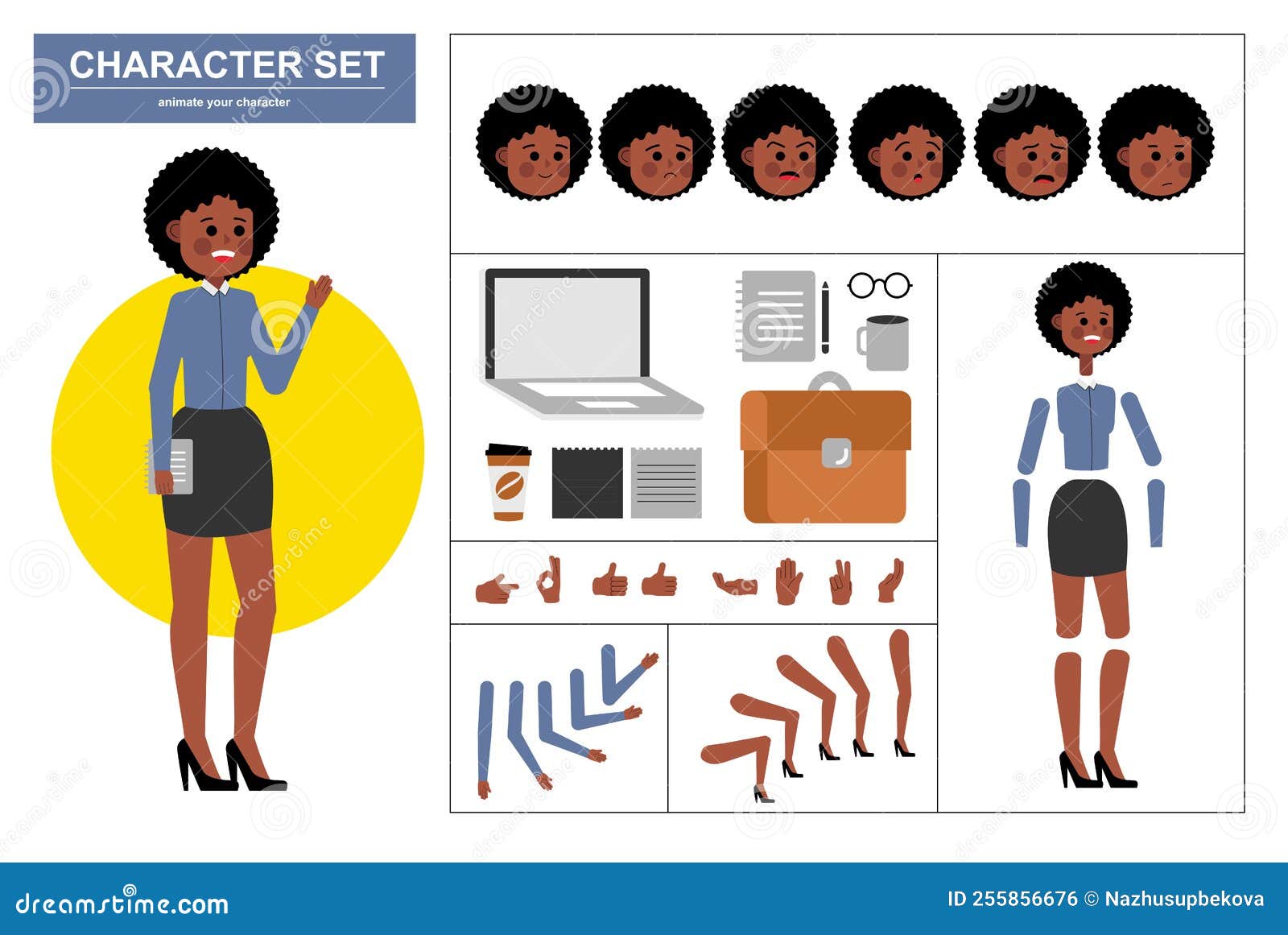 Office Woman Character Constructor with Various Views Stock ...