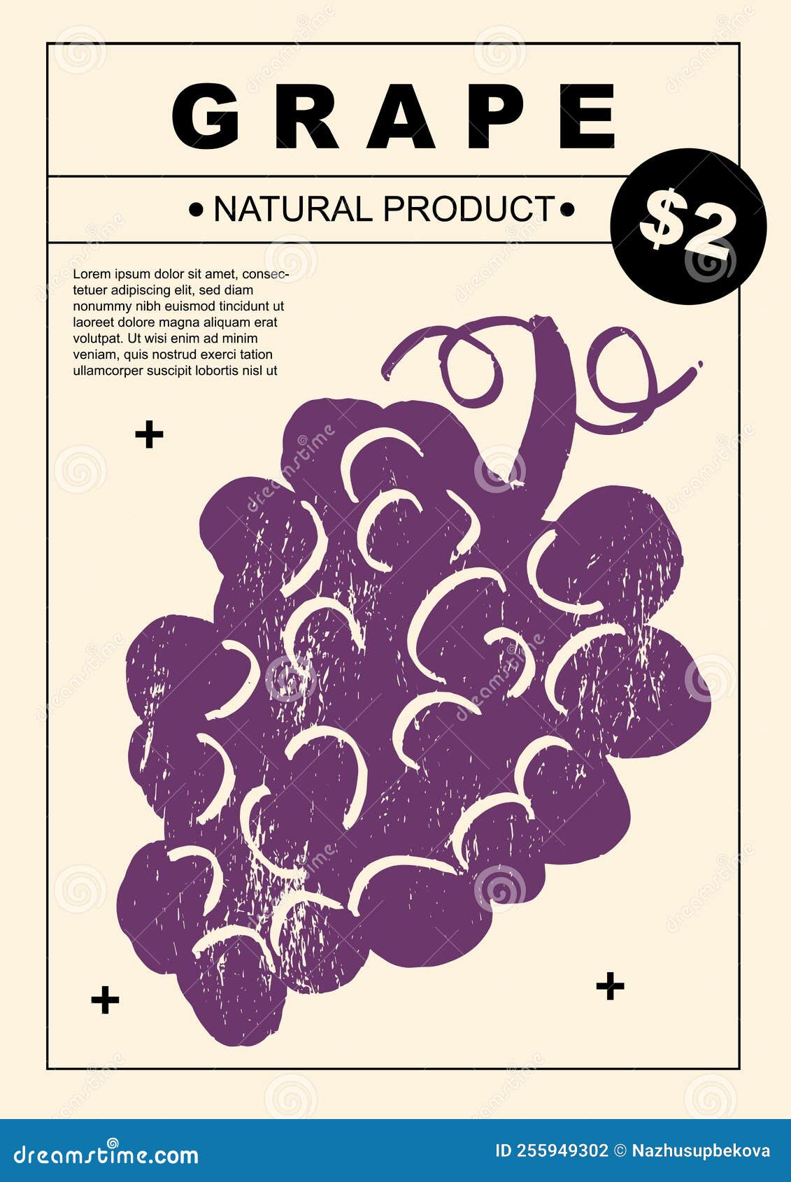 Grape. Set of Posters of Fruits and Vegetables in a Abstract Draw ...