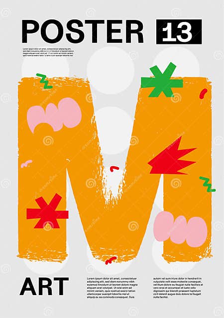 Letter M. Poster Layout Design. Alphabet. Cute Font. Template Poster ...