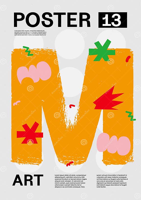 Letter M. Poster Layout Design. Alphabet. Cute Font. Template Poster ...