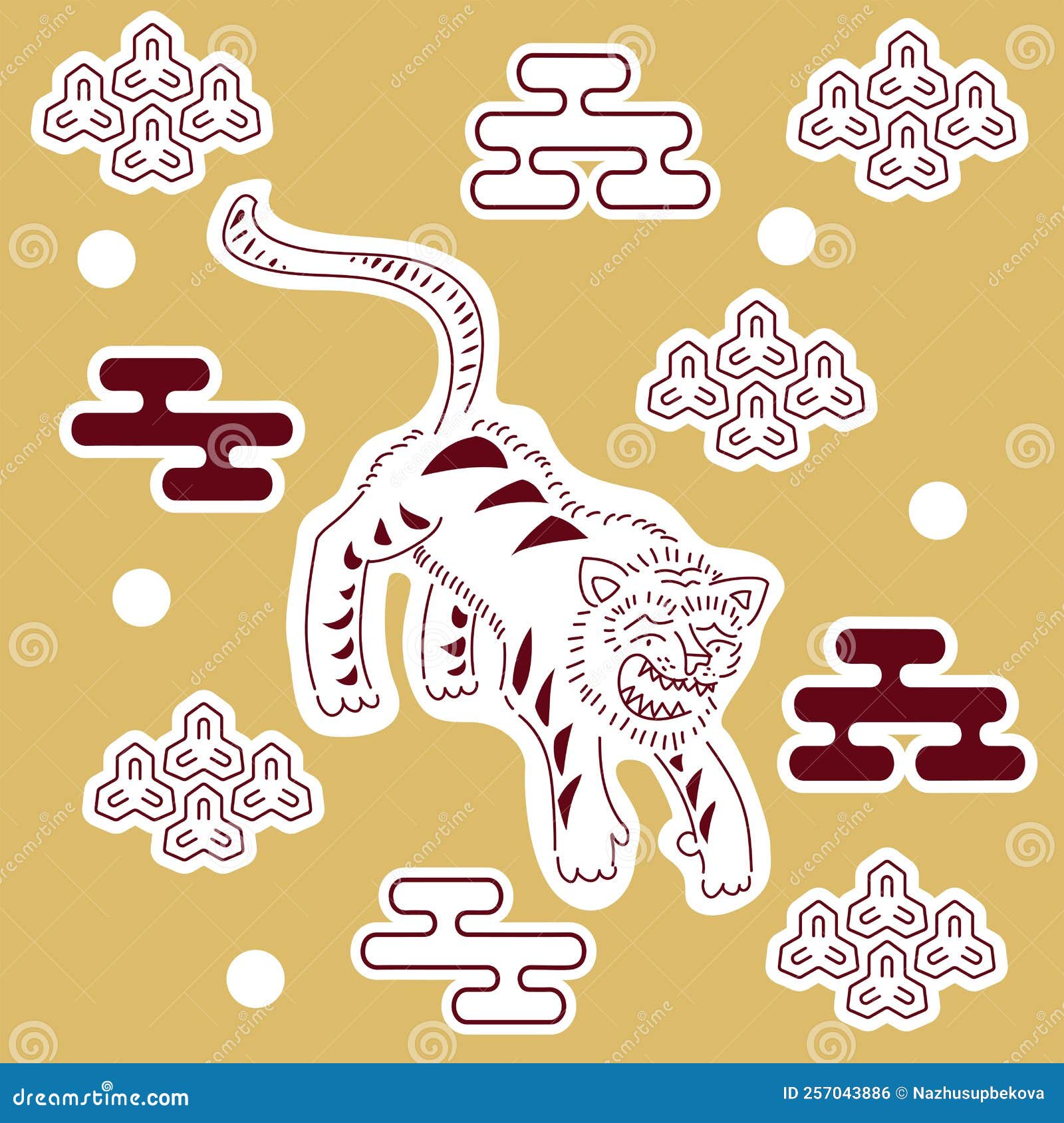 Hello, Winter. Set of Cute Vector Objects: Tiger, Chinese Pattern ...