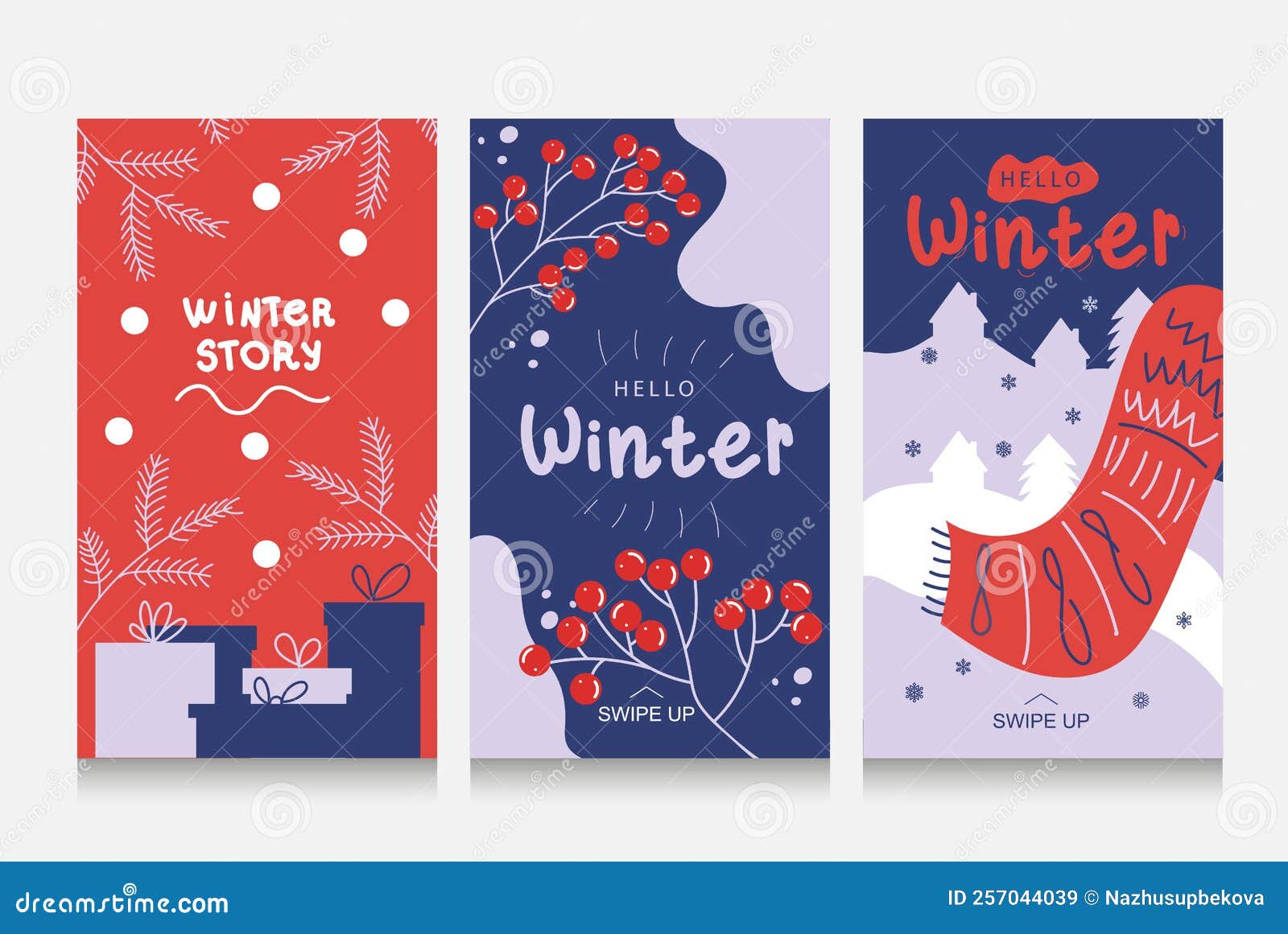 Colorful Winter Banners with Falling Snowflakes, Snowy Trees. Set of ...