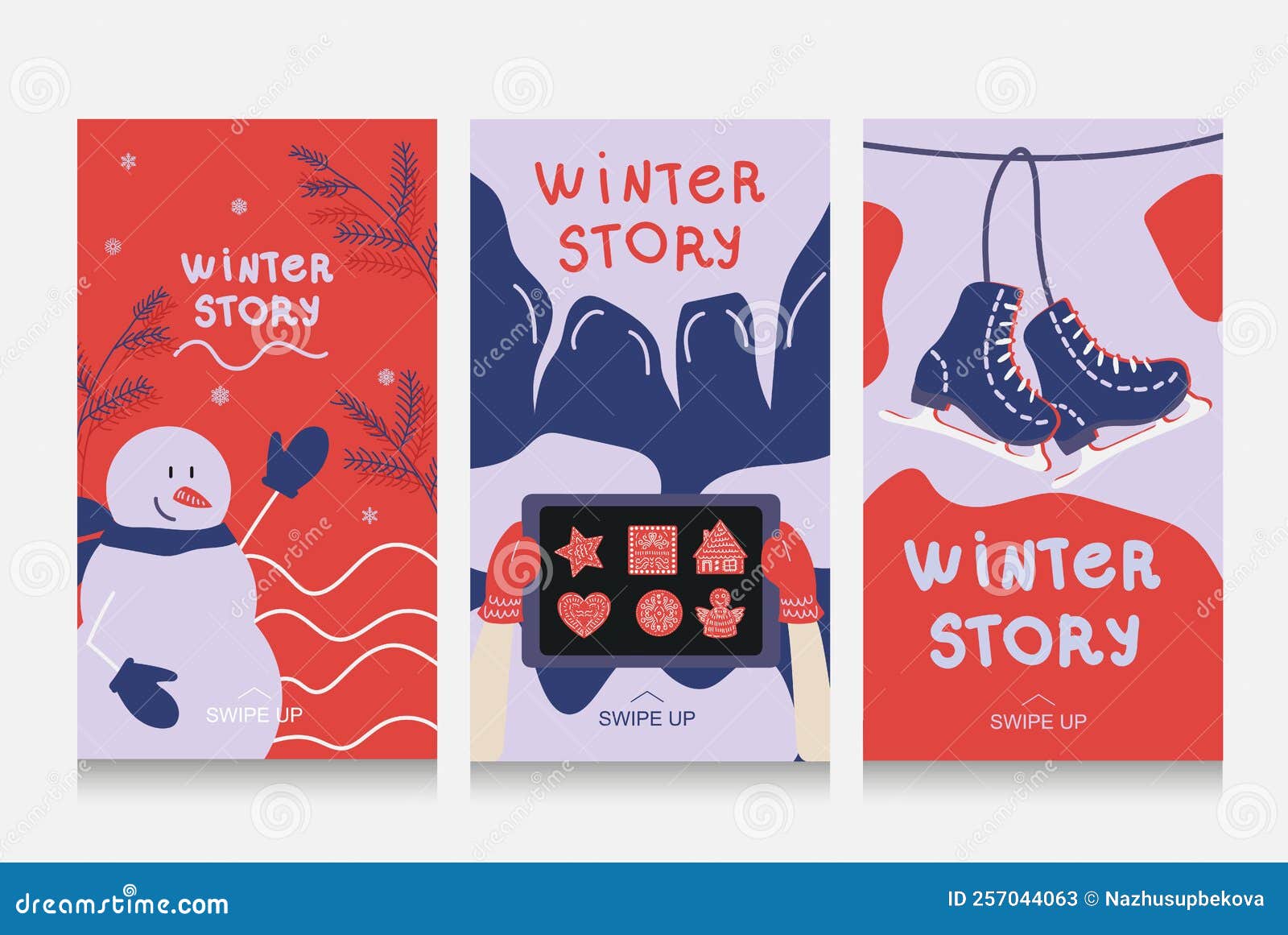 Colorful Winter Banners with Falling Snowflakes, Snowy Trees. Set of ...