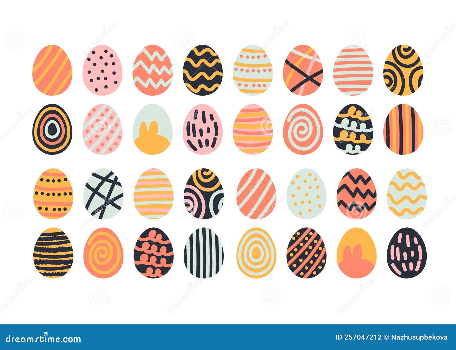 Set of 32 Color Easter Eggs with the Pattern. Easter Collection with ...
