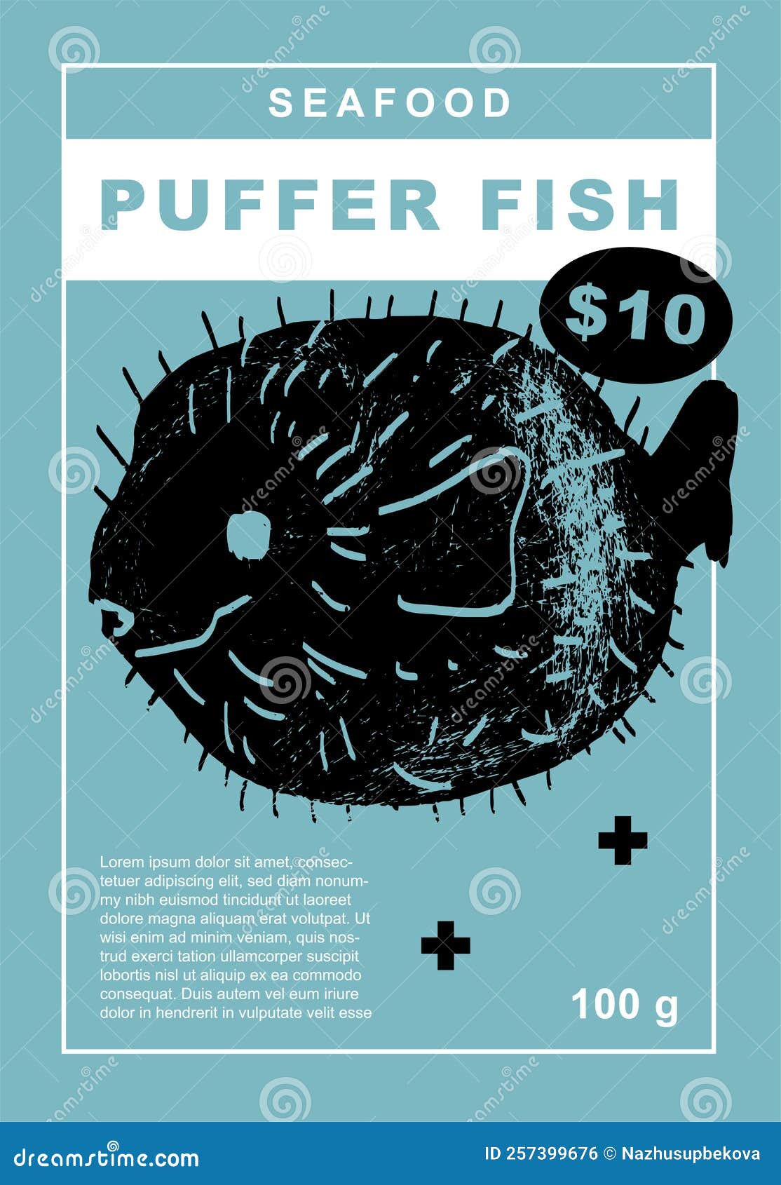 Puffer Fish. Set of Posters of Fishes and Seafood in a Abstract Draw ...