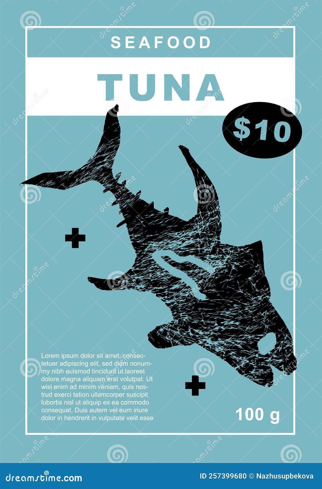 Tuna. Set of Posters of Fishes and Seafood in a Abstract Draw Design ...